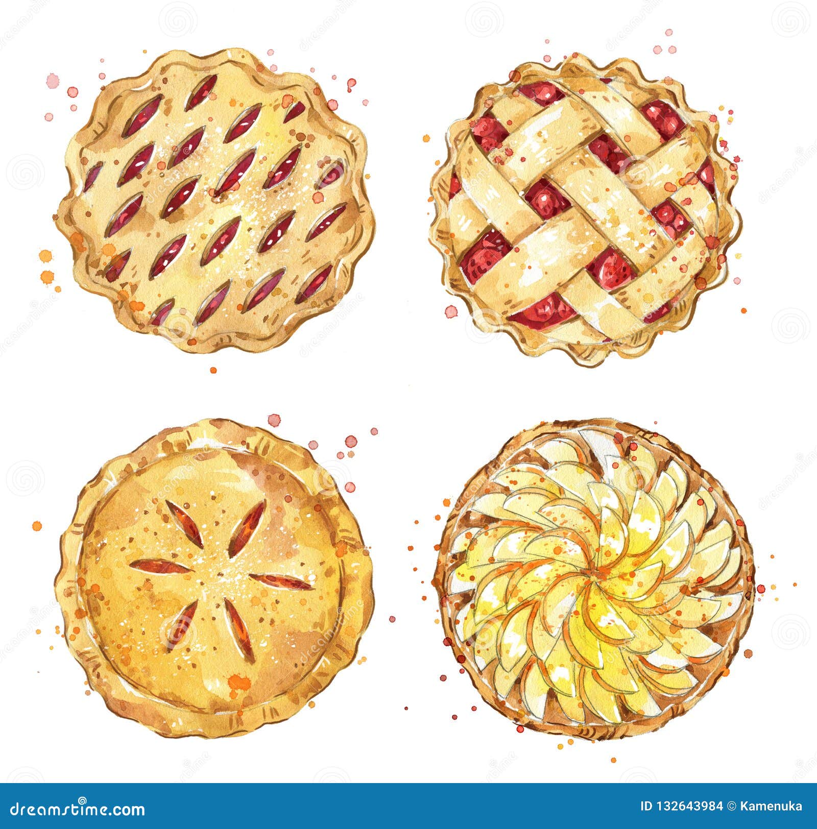 Set of Home Made Pies, Watercolour Illustration Stock Illustration ...