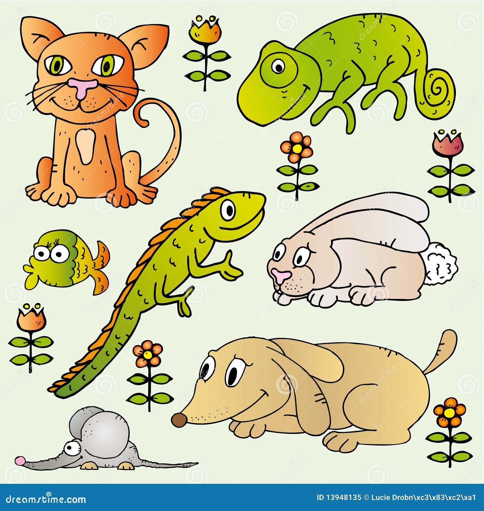 Set of Home Pets Illustrations Stock Vector - Illustration of happy ...
