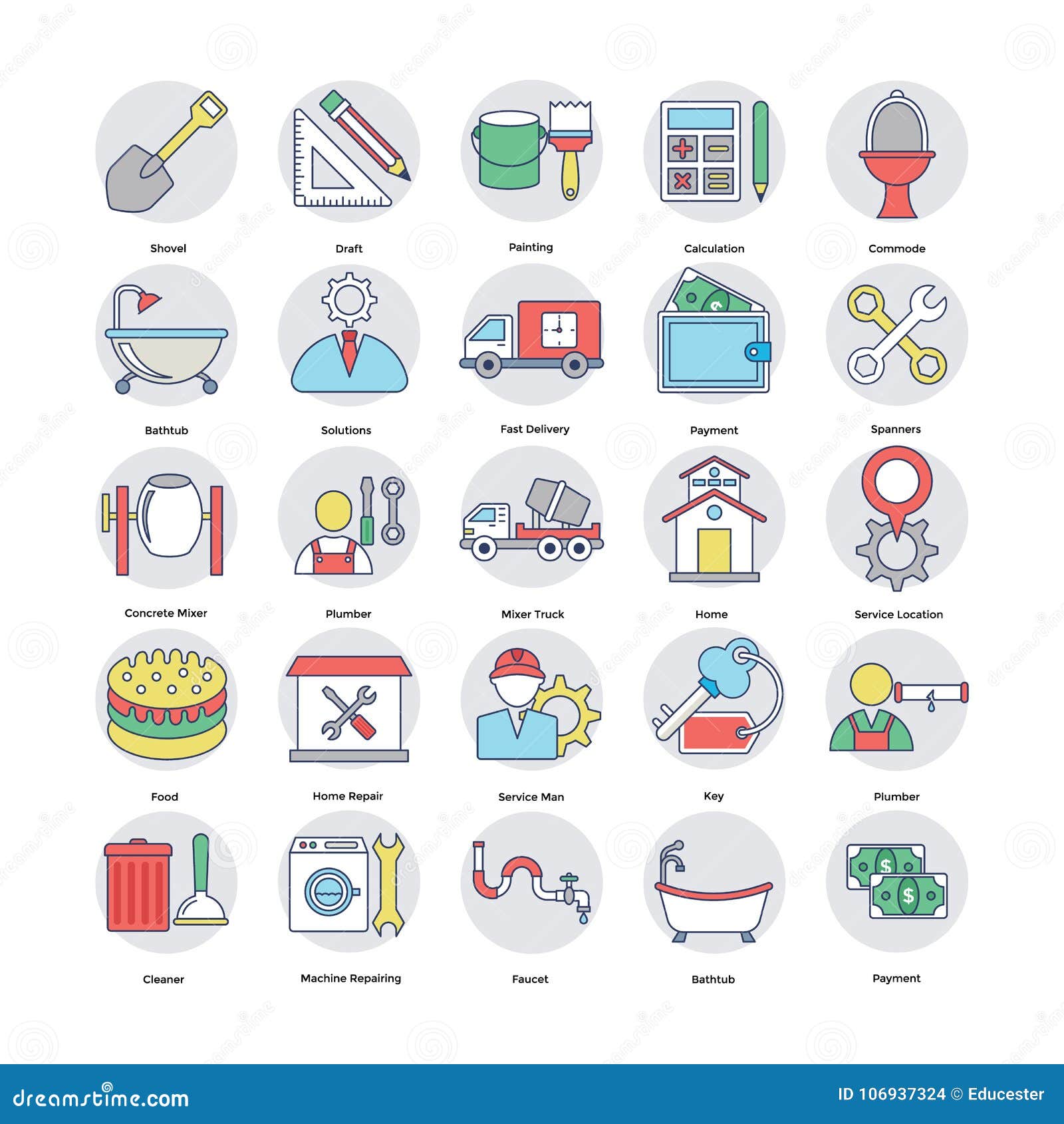 Set of Home Services Flat Vector Icons Stock Illustration ...