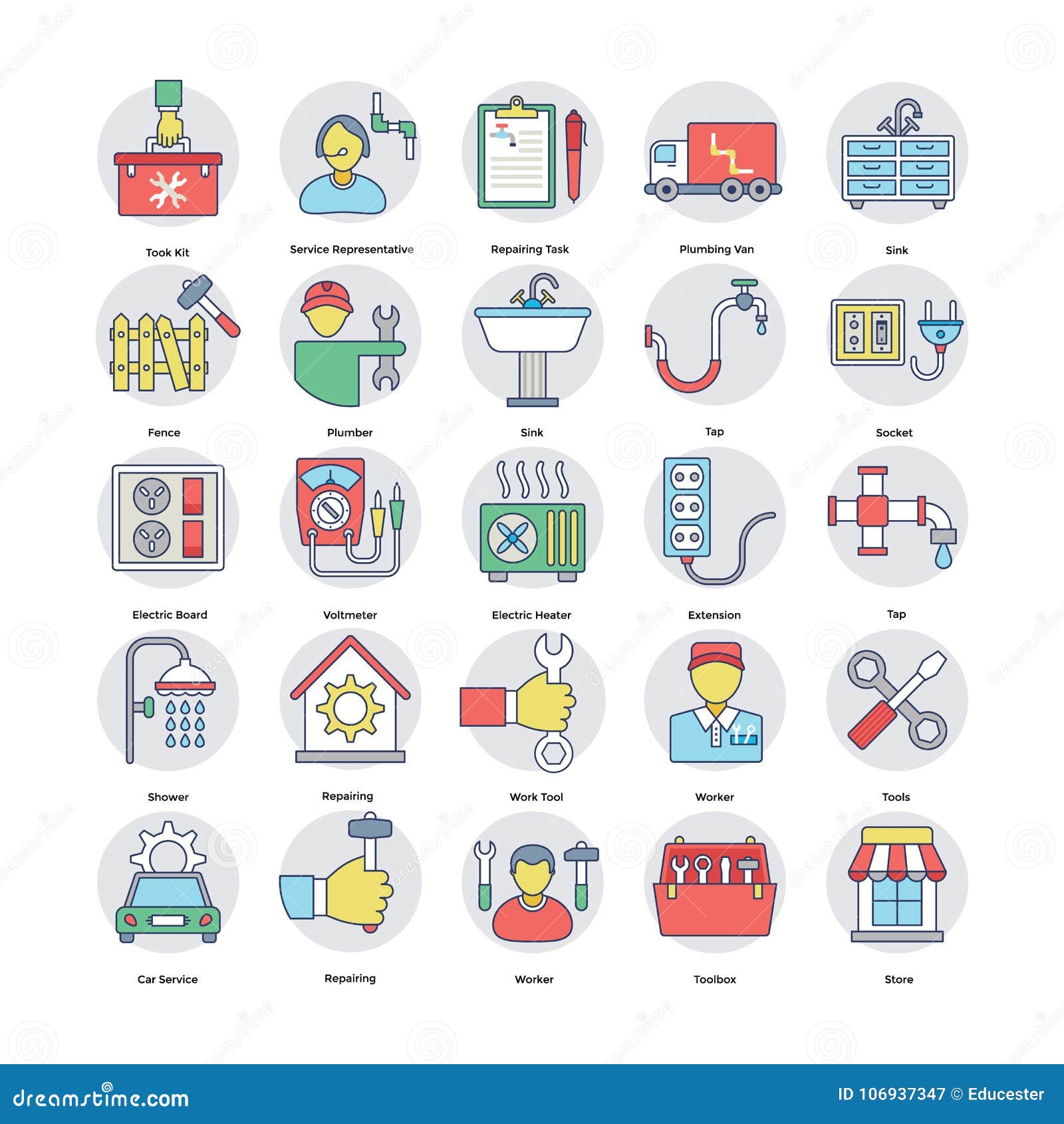 Set of Home Services Flat Icons Stock Illustration - Illustration of ...