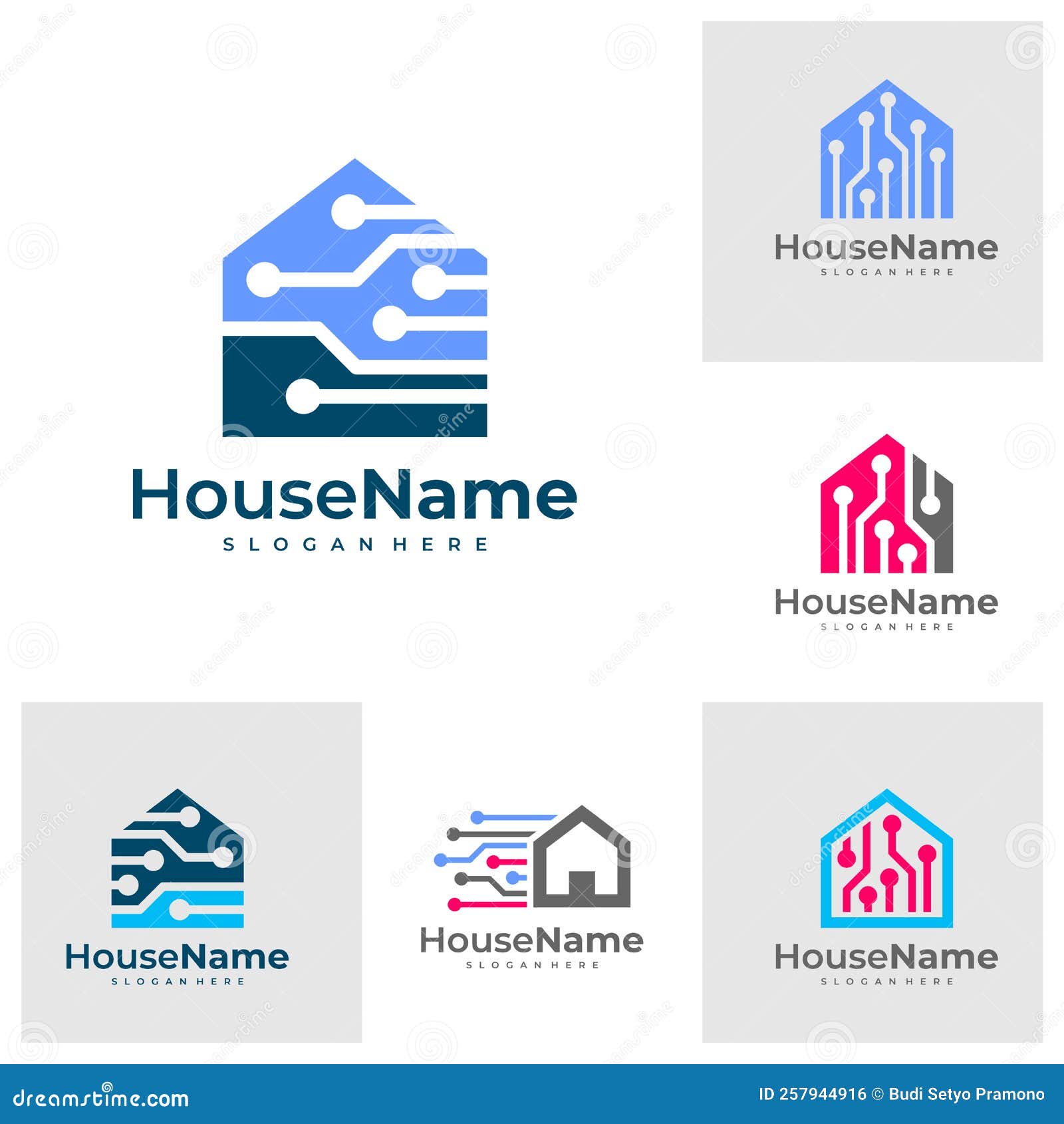 Set of Home Tech with Connection Dot Line Art Style Logo Design Vector ...