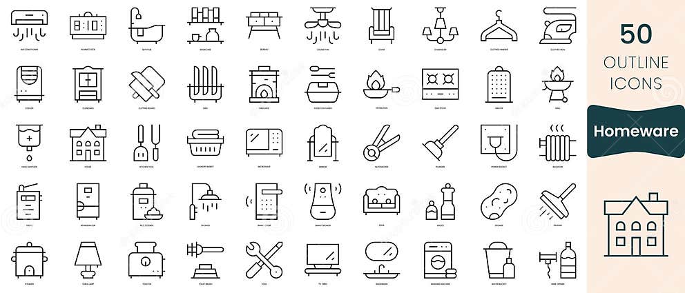 Set of Homeware Icons. Thin Linear Style Icons Pack Stock Vector ...
