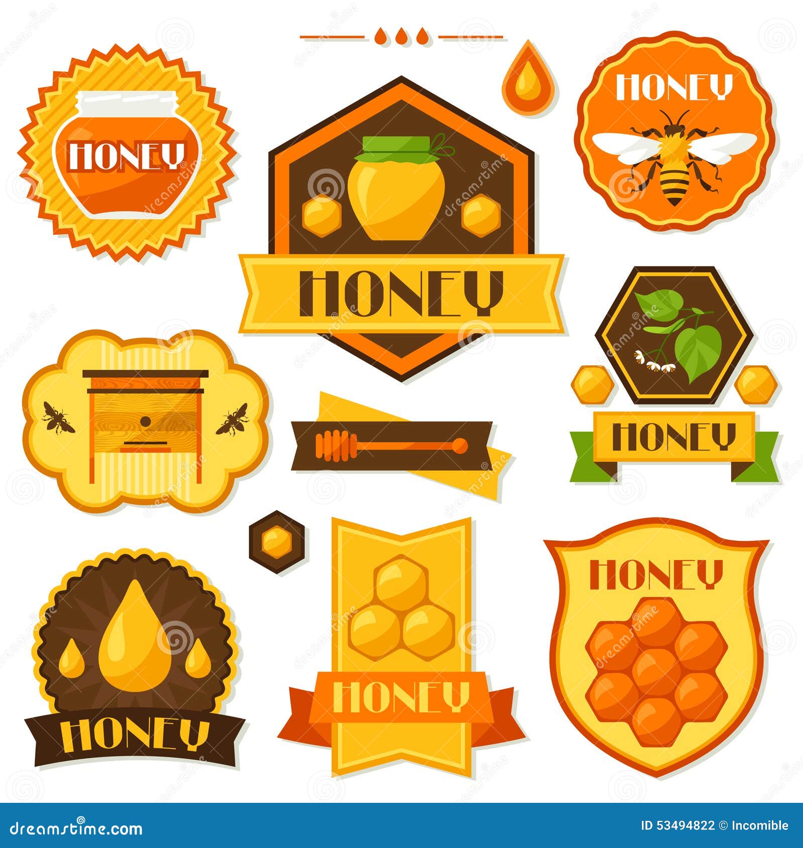 Set Of Honey And Bee Labels, Badges, Emblems Vector Illustration ...