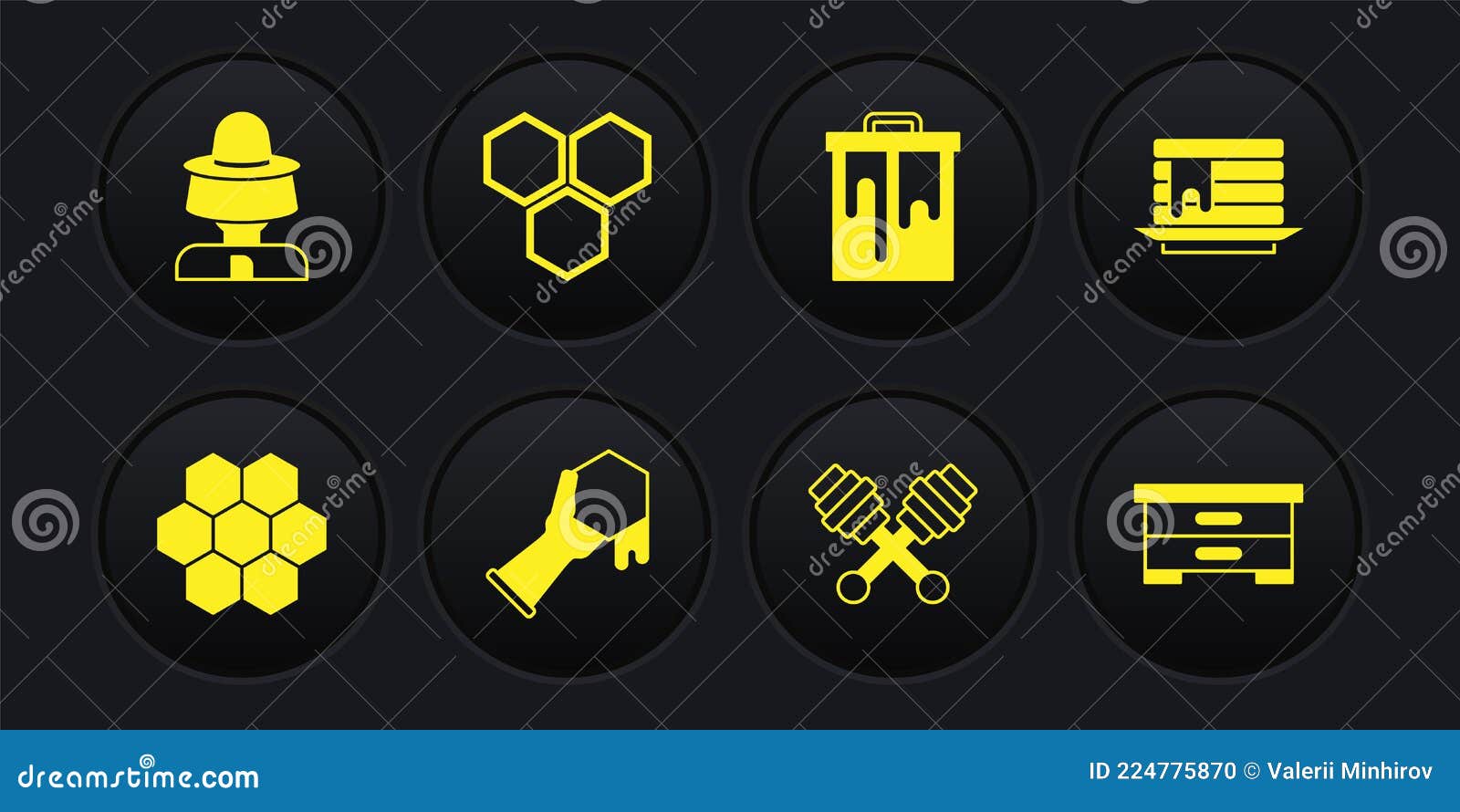 Set Honeycomb, Stack of Pancakes, and Hand, Dipper Stick, Hive for Bees ...