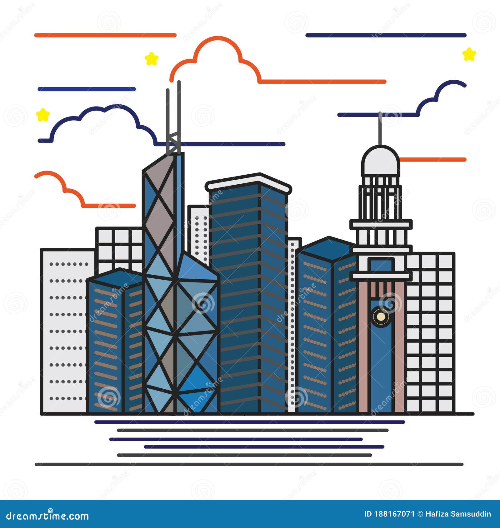 Set of Hong Kong Buildings. Vector Illustration Decorative Design ...