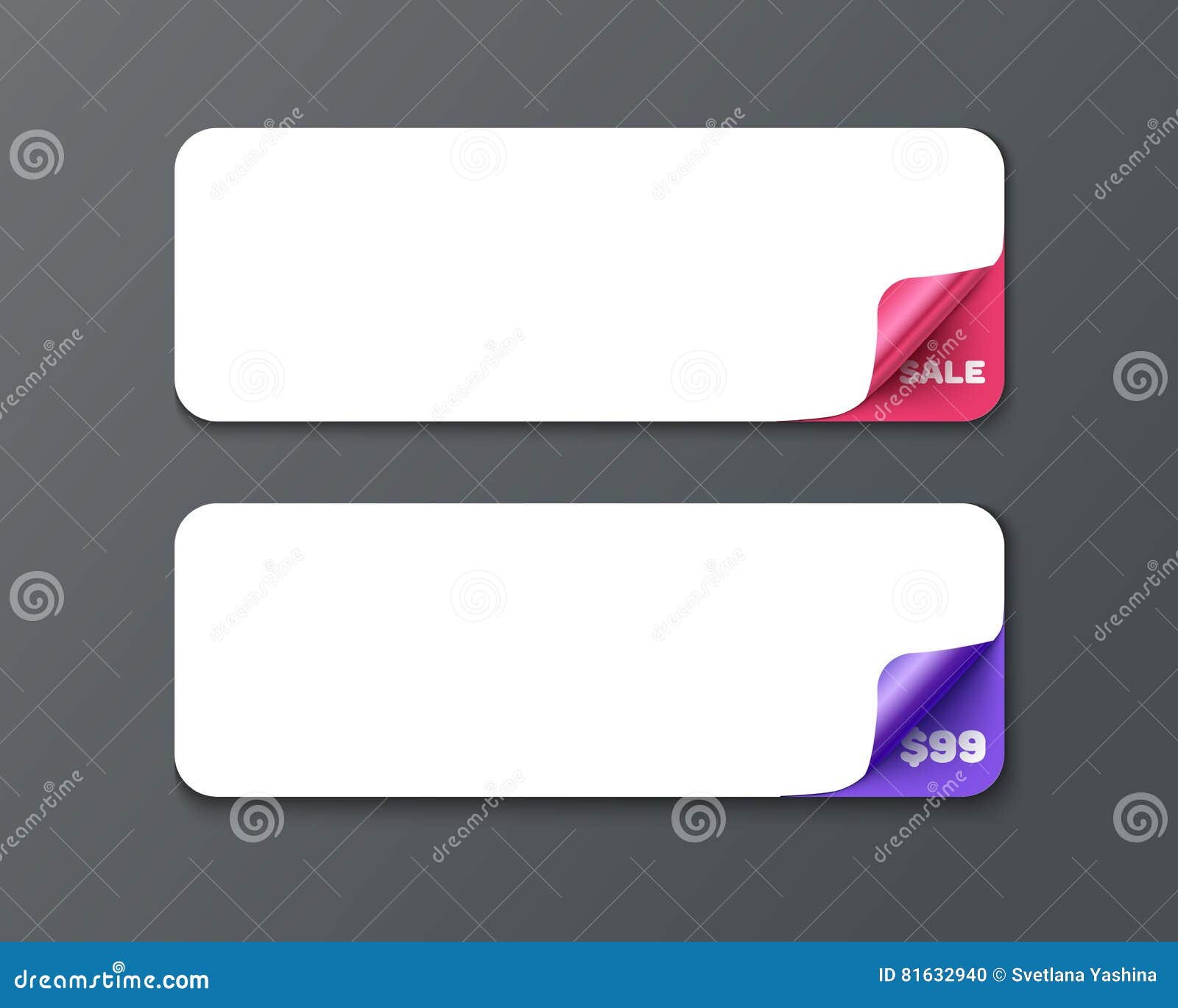 Set Of Horizontal Banner Template With Curl Corners Vector Illustration ...