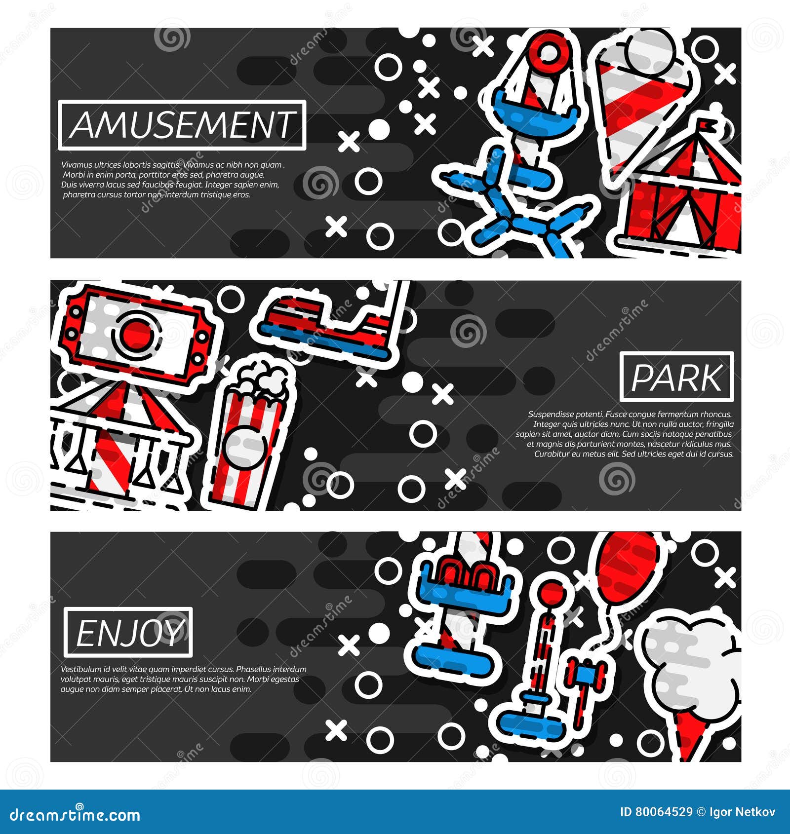 Set of Horizontal Banners about Amusement Park Stock Vector ...