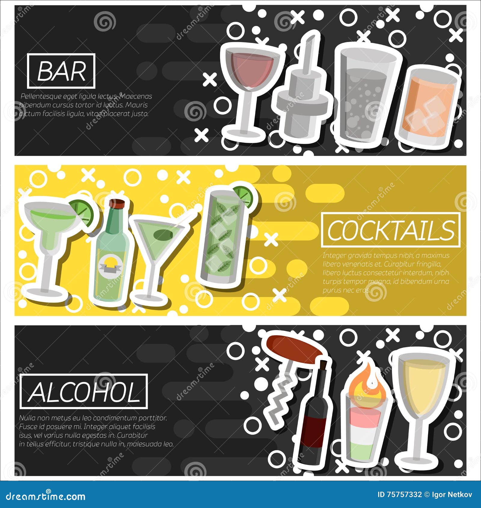 Set of Horizontal Banners about Bar Stock Vector - Illustration of ...