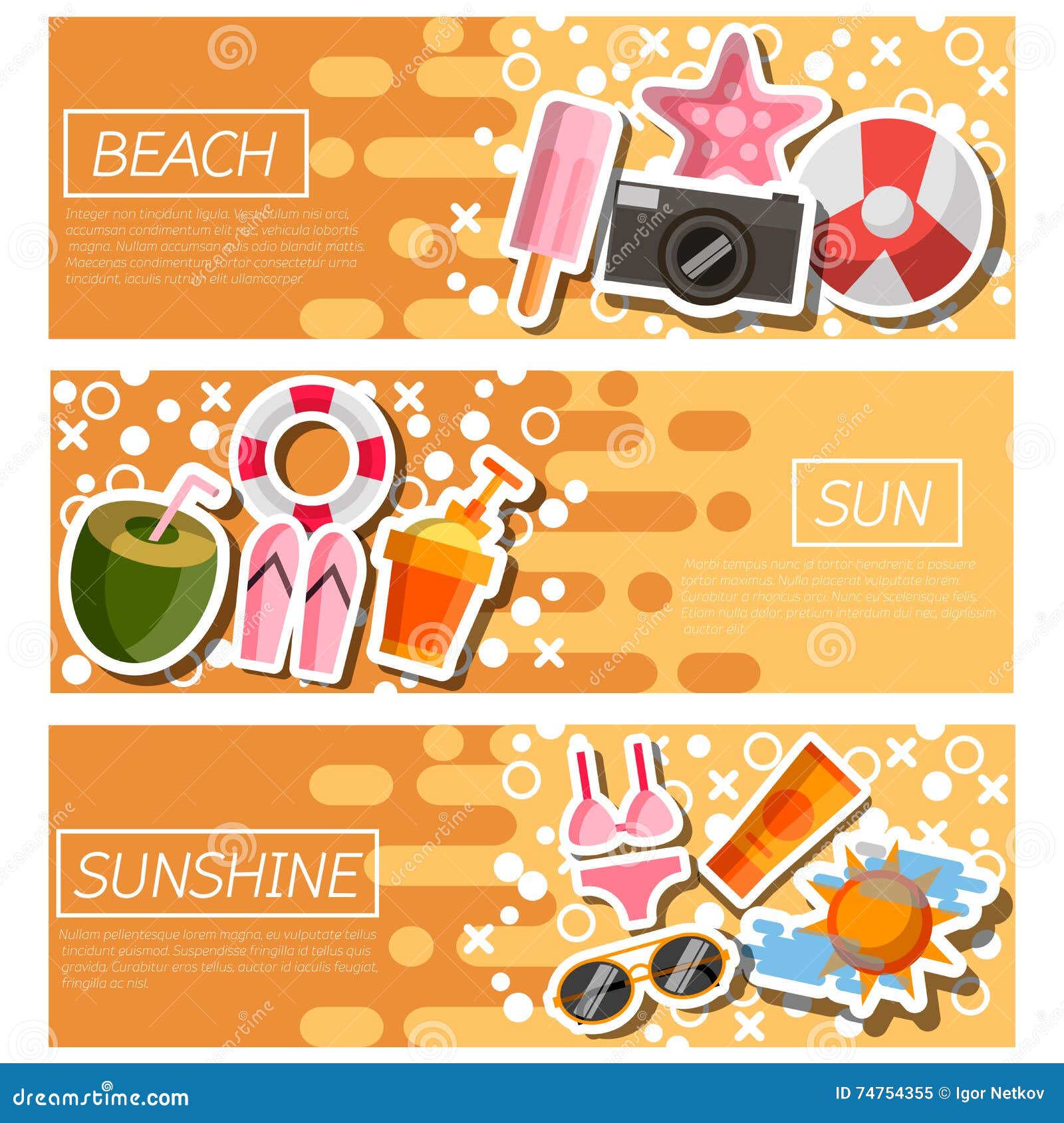 Set of Horizontal Banners about Beach Stock Vector - Illustration of ...