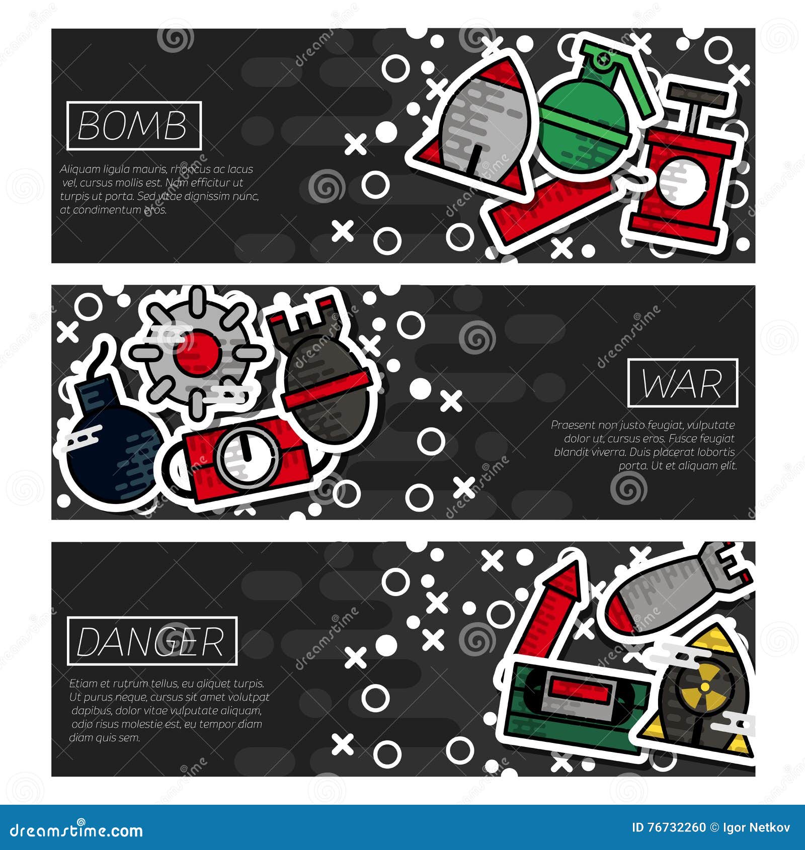 Set of Horizontal Banners about Bomb Stock Vector - Illustration of ...