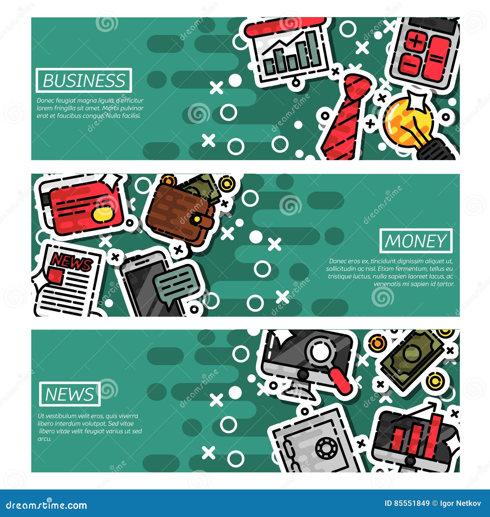 Set of Horizontal Banners about Business Stock Vector - Illustration of ...