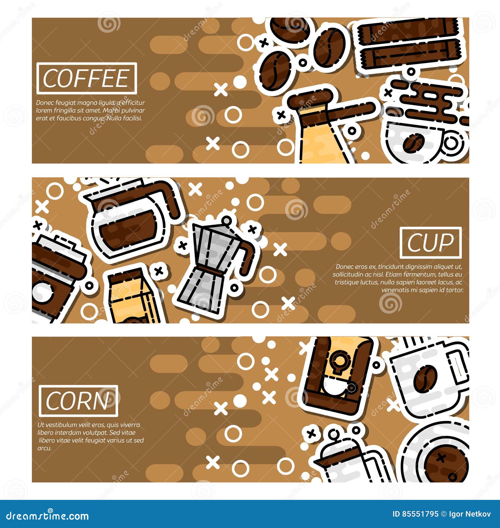 Set of Horizontal Banners about Coffee Stock Vector - Illustration of ...