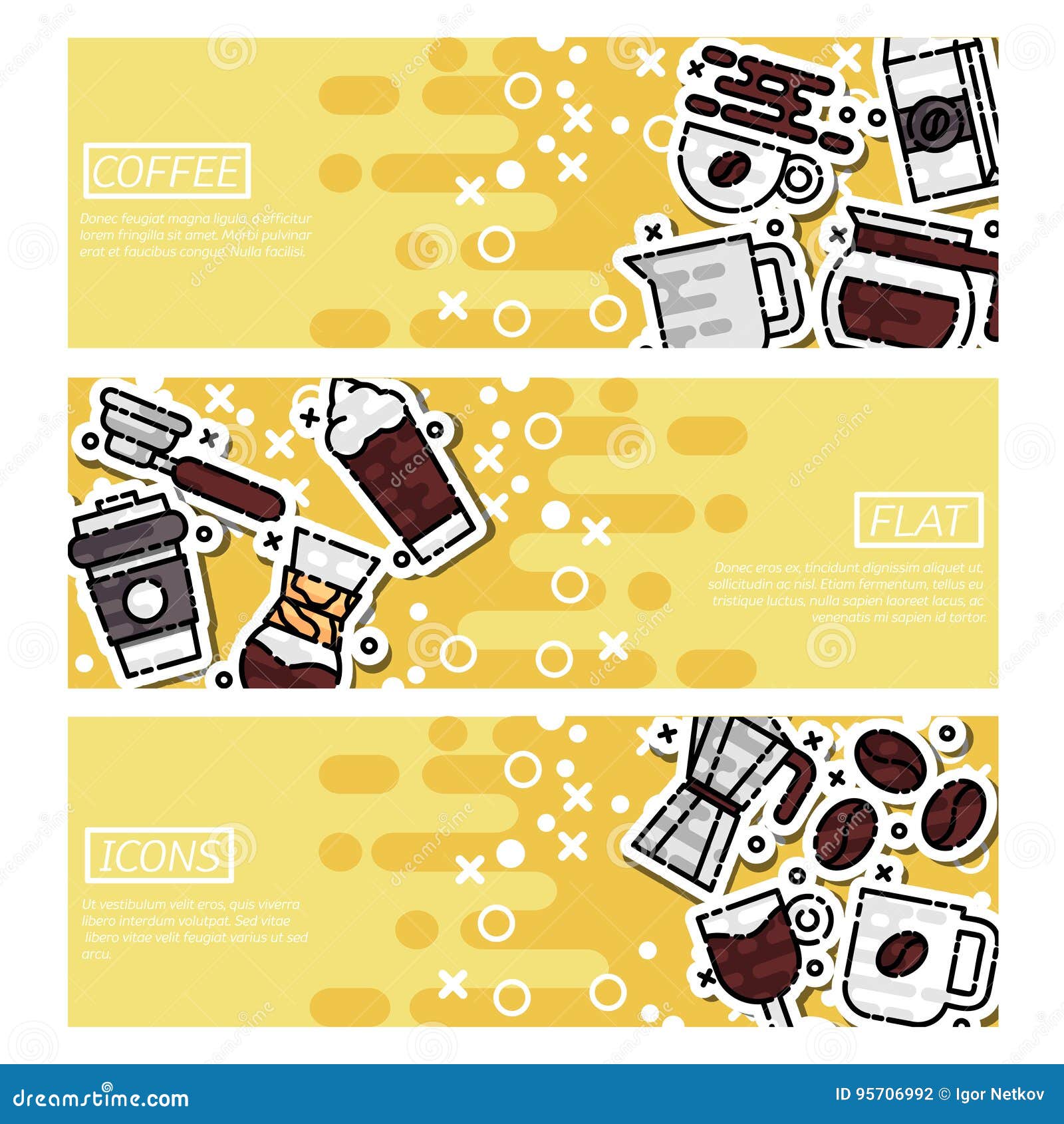 Set of Horizontal Banners about Coffee Stock Vector - Illustration of ...