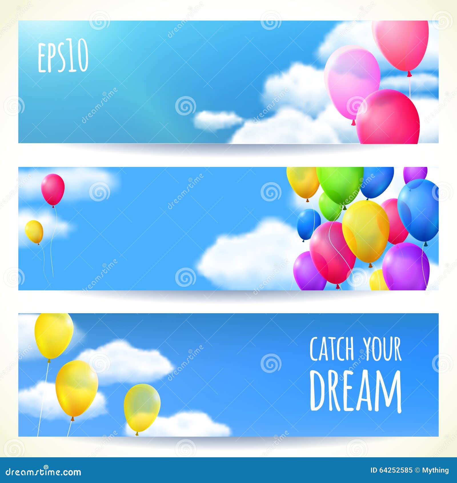 Set of Horizontal Banners with Colorful Balloons. Vector Illustration ...