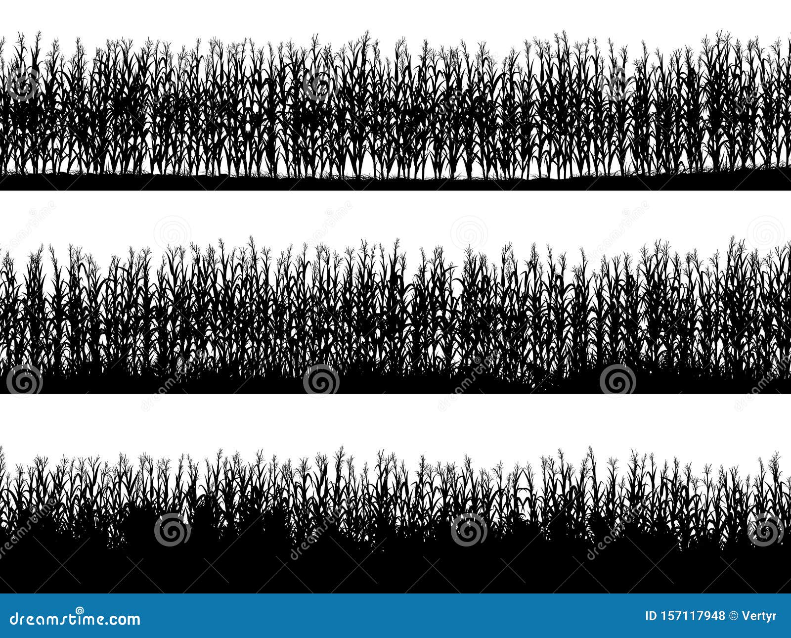 Horizontal Banners Silhouettes Of Corn Field And Cereal Grass In Front ...