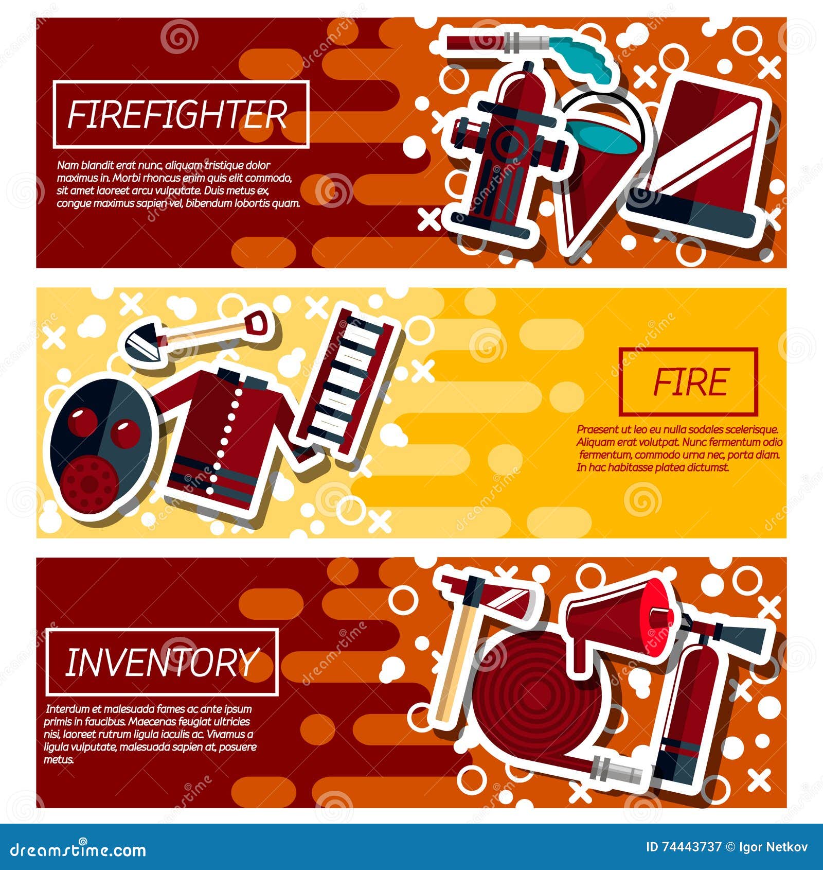 Set of Horizontal Banners about Firefighter Stock Vector - Illustration ...