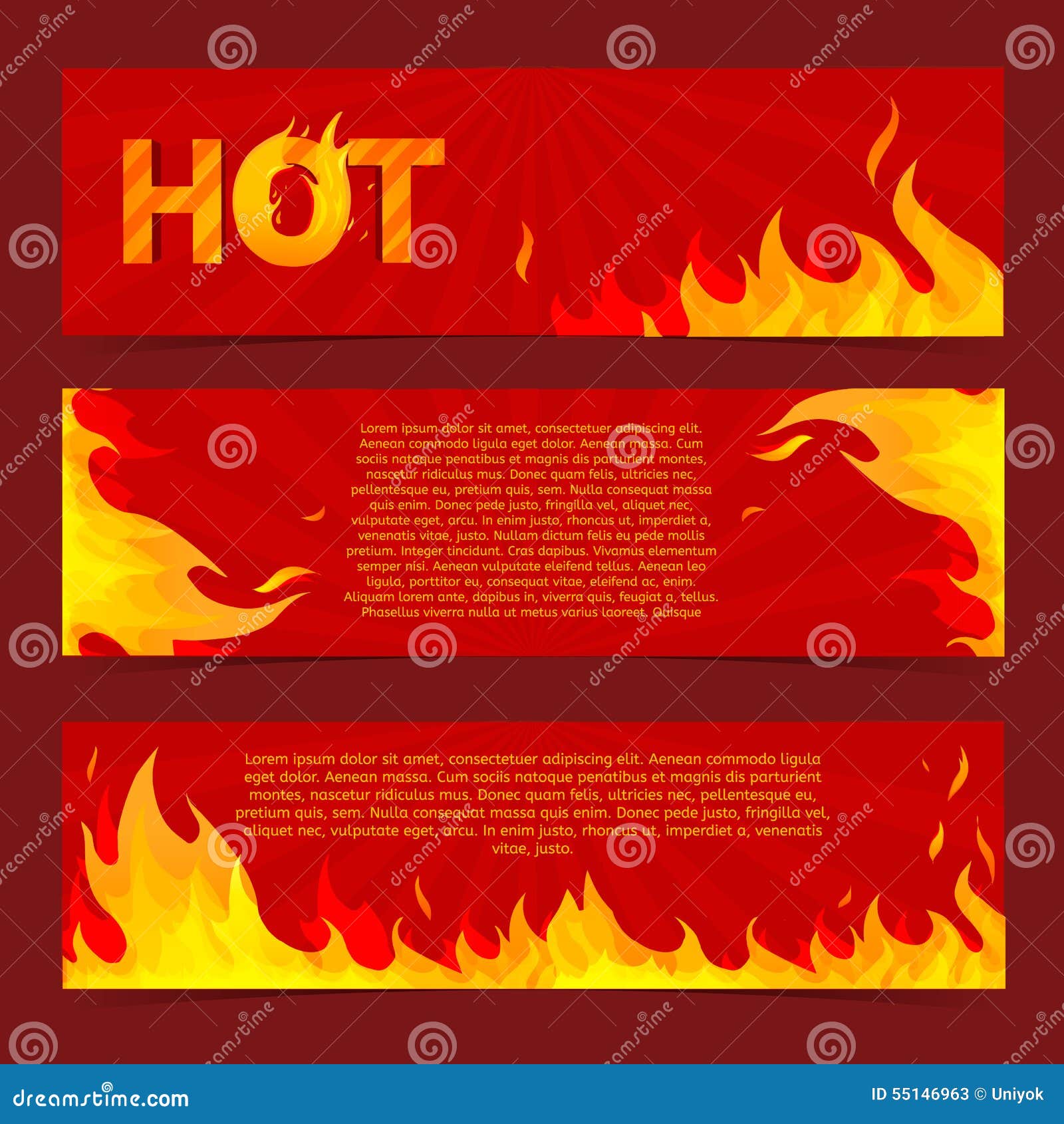 Set of Horizontal Banners. Frame of Fire Stock Vector - Illustration of ...