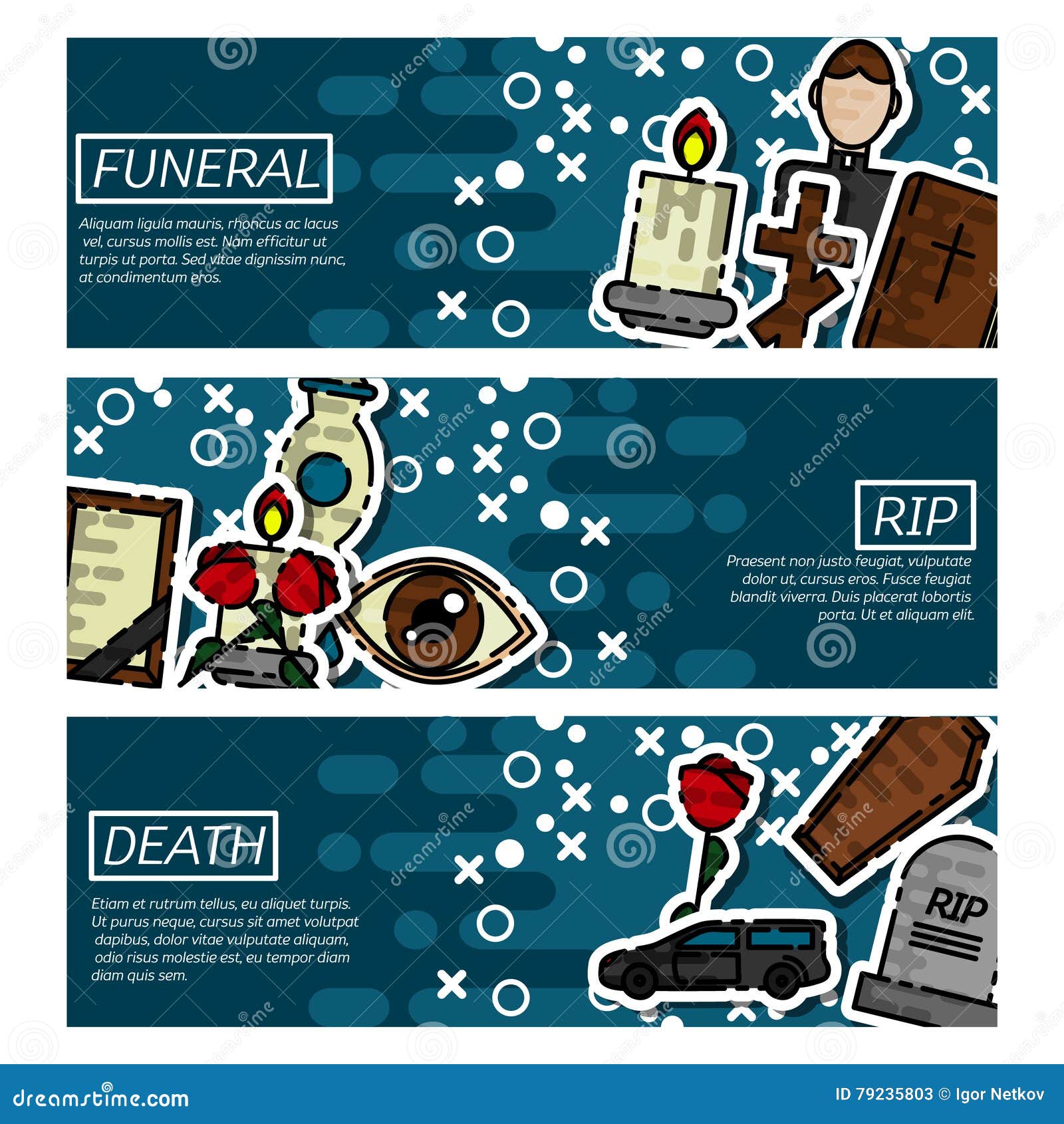 Set of Horizontal Banners about Funeral Stock Vector - Illustration of ...