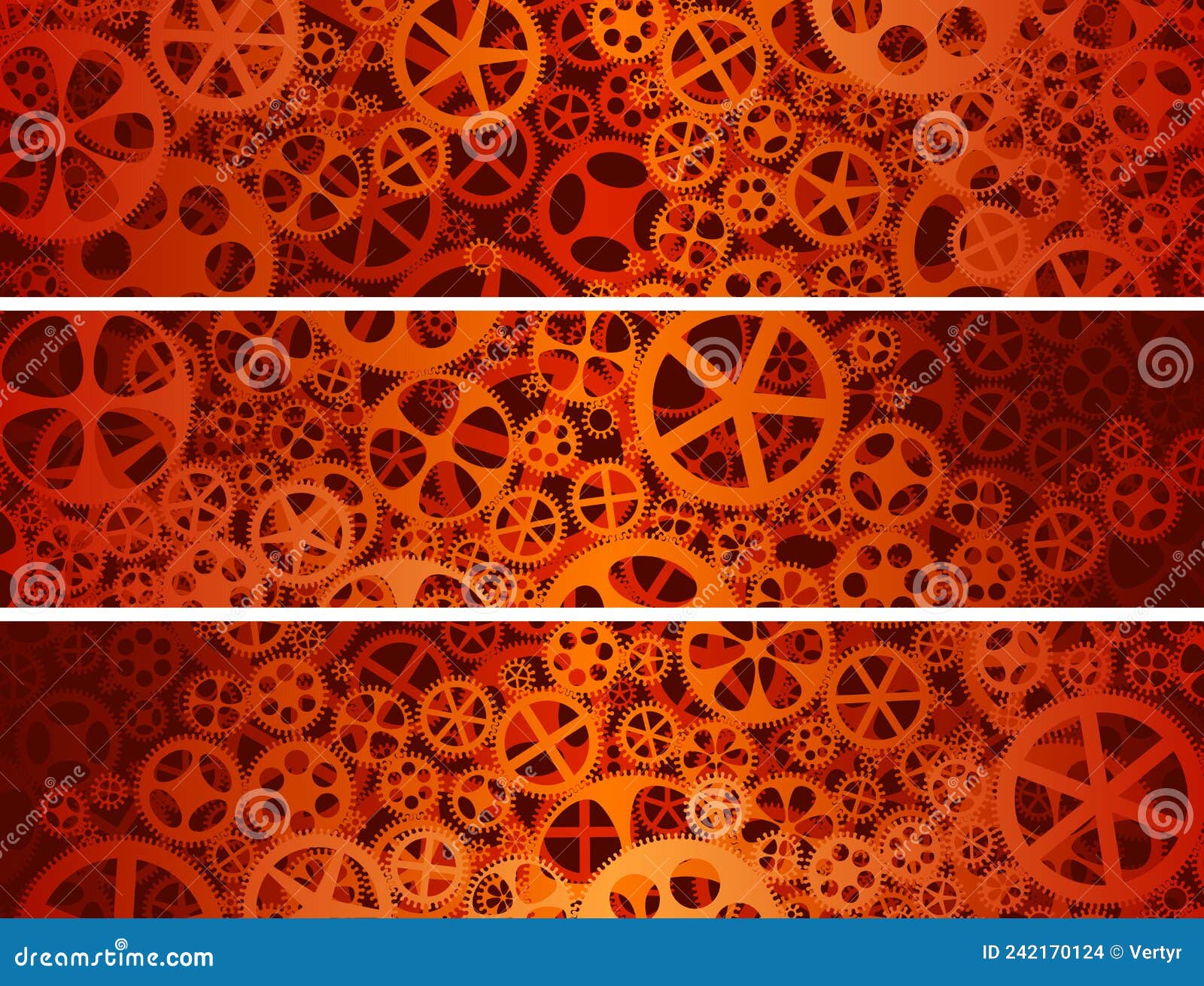 Set of Horizontal Banners with Gear Wheels in Red Tone Stock Vector ...