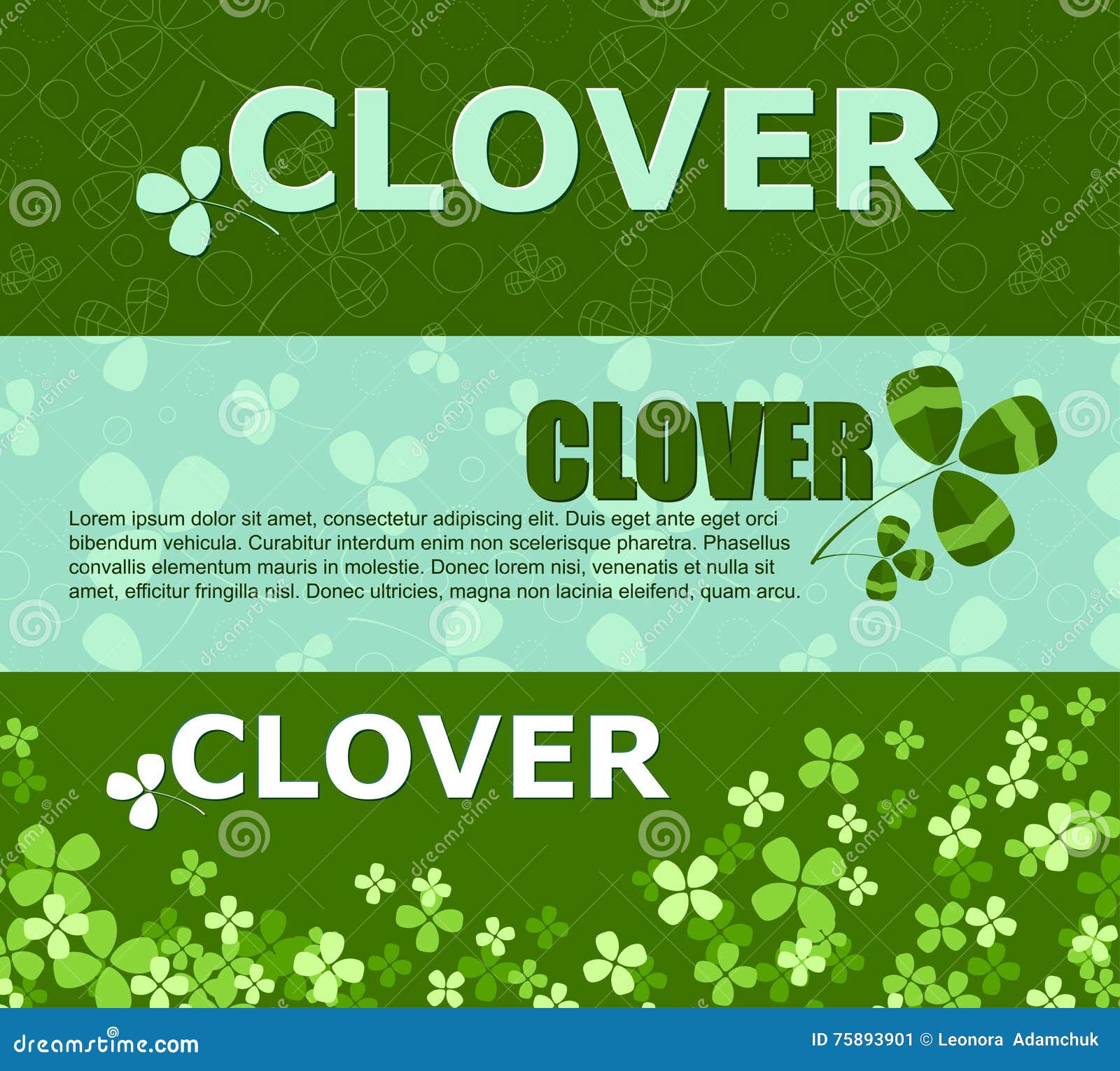 Set of Horizontal Banners with Green Clover and Place for Your Text ...