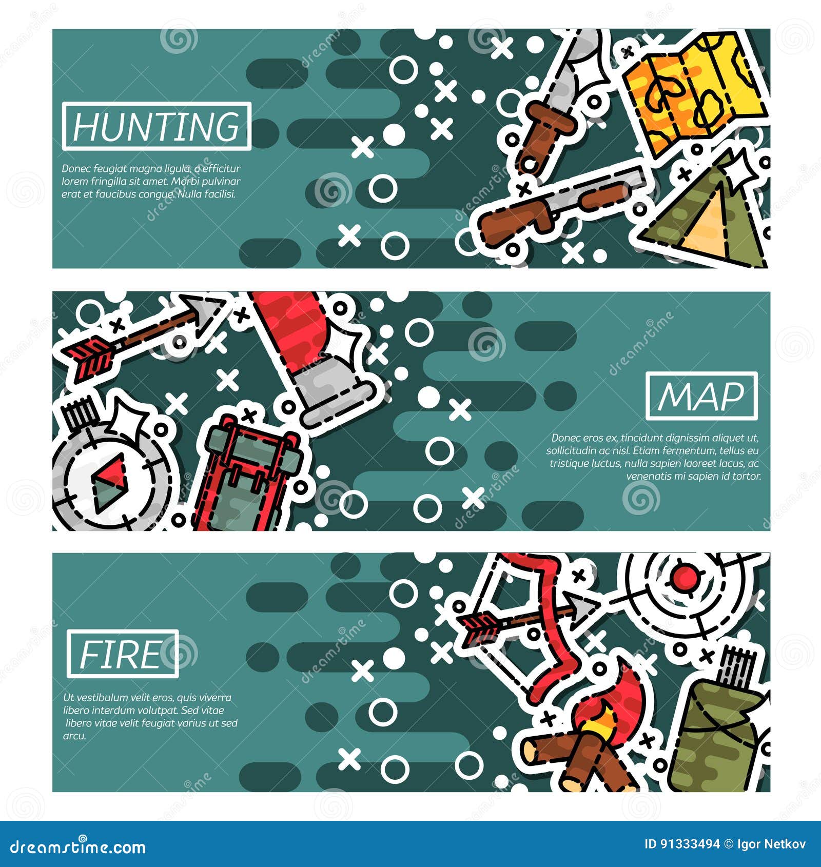 Set of Horizontal Banners about Hunting Stock Vector - Illustration of ...