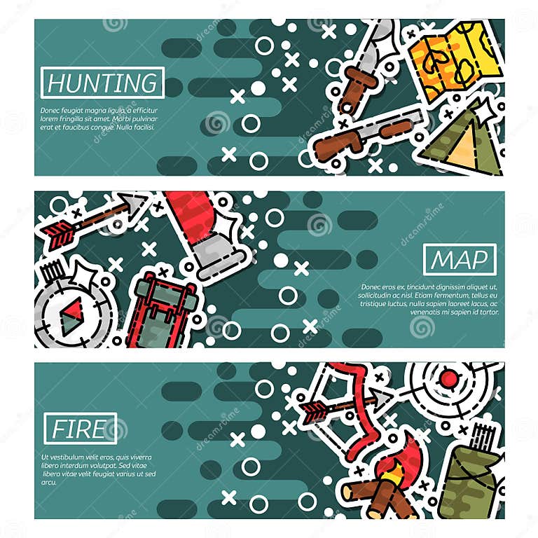Set of Horizontal Banners about Hunting Stock Vector - Illustration of ...