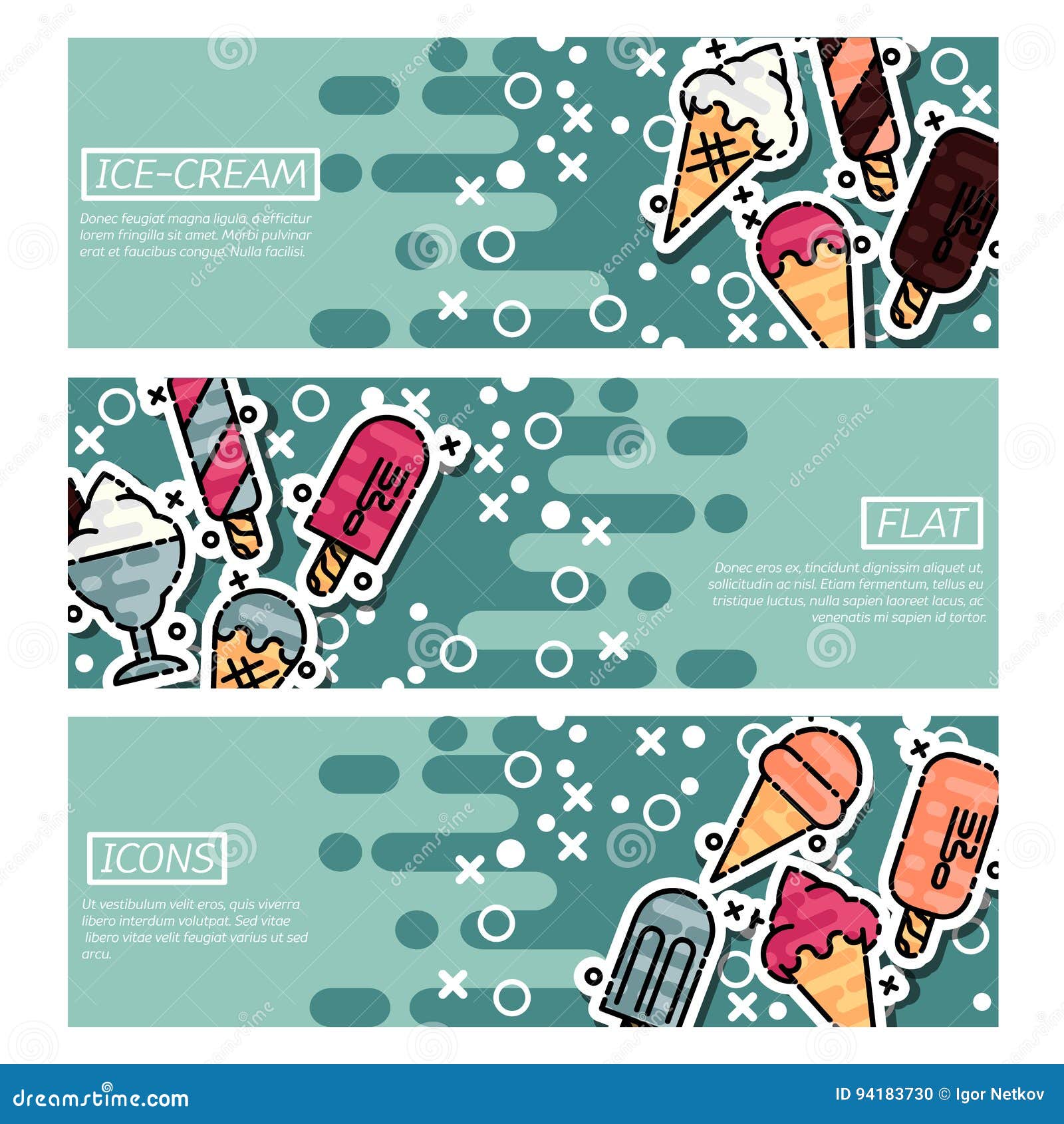 Set of Horizontal Banners about Ice-cream Stock Vector - Illustration ...