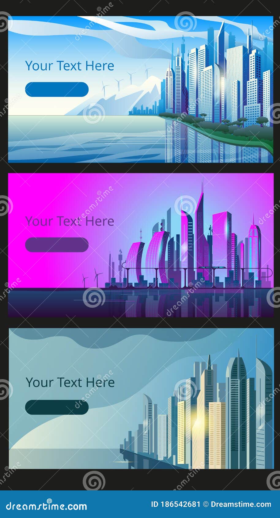 A Set of Horizontal Banners with the Image of a Modern City at ...