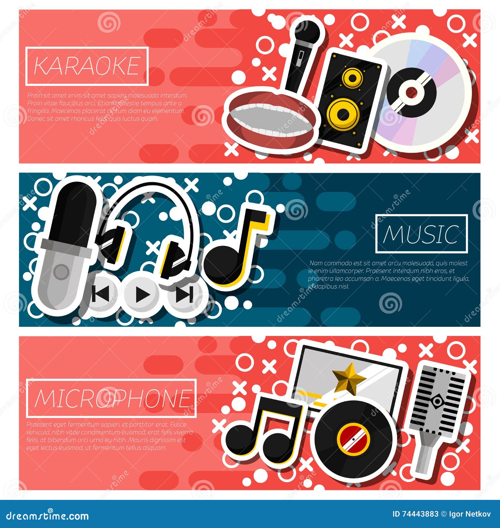 Set of Horizontal Banners about Karaoke Stock Vector - Illustration of ...