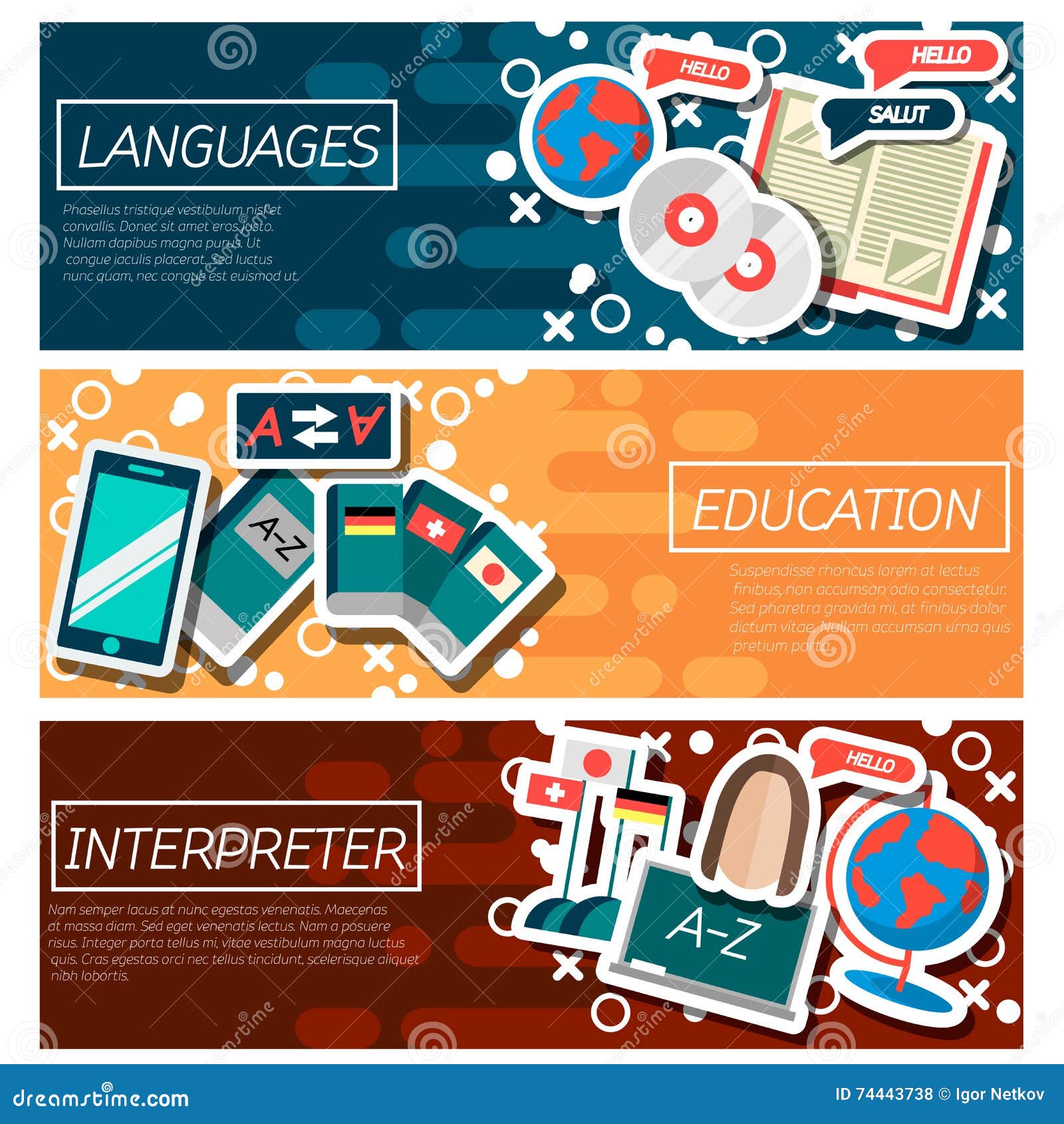 Set of Horizontal Banners about Languages Stock Vector - Illustration ...