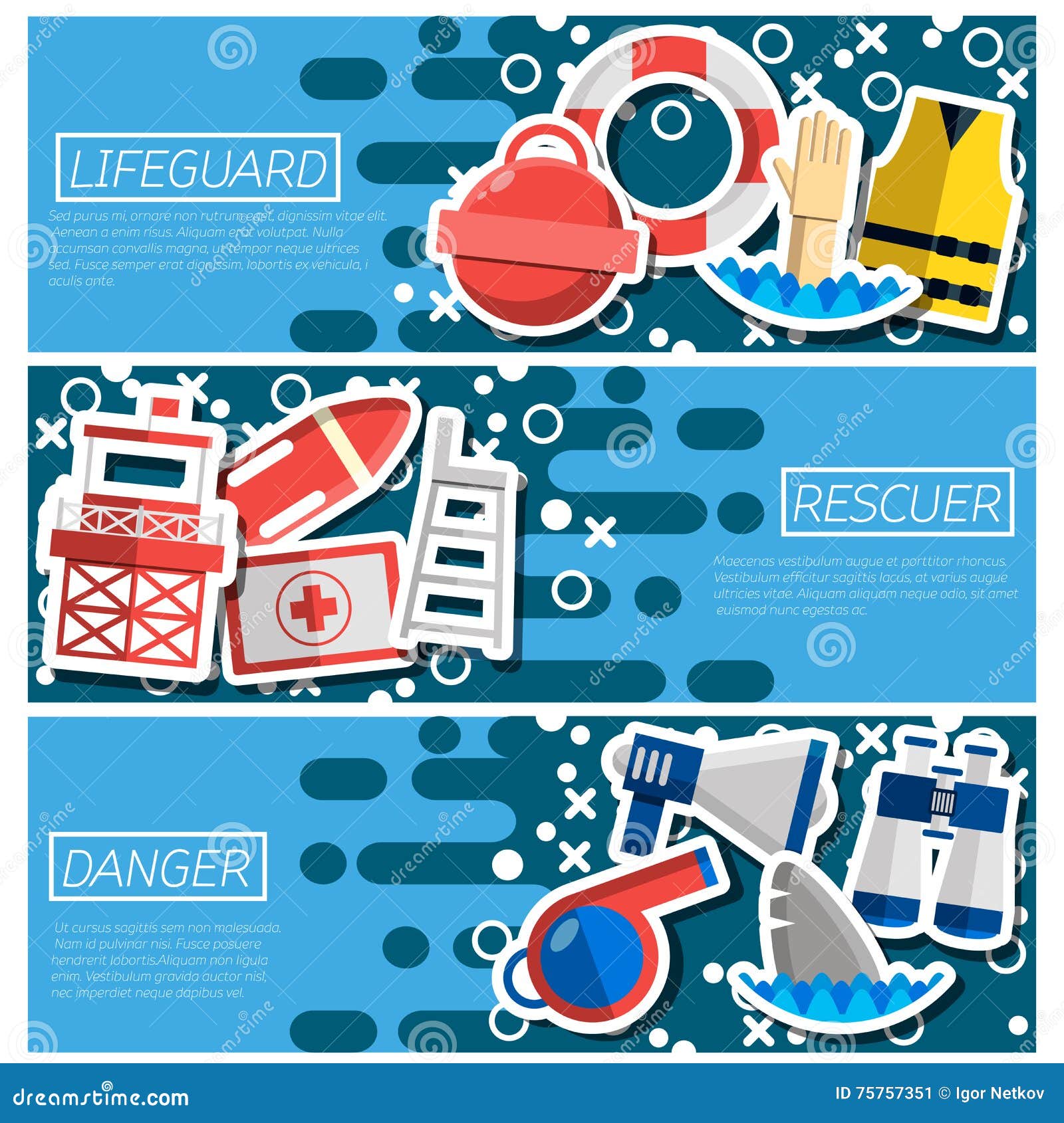Set of Horizontal Banners about Lifeguard Stock Vector - Illustration ...