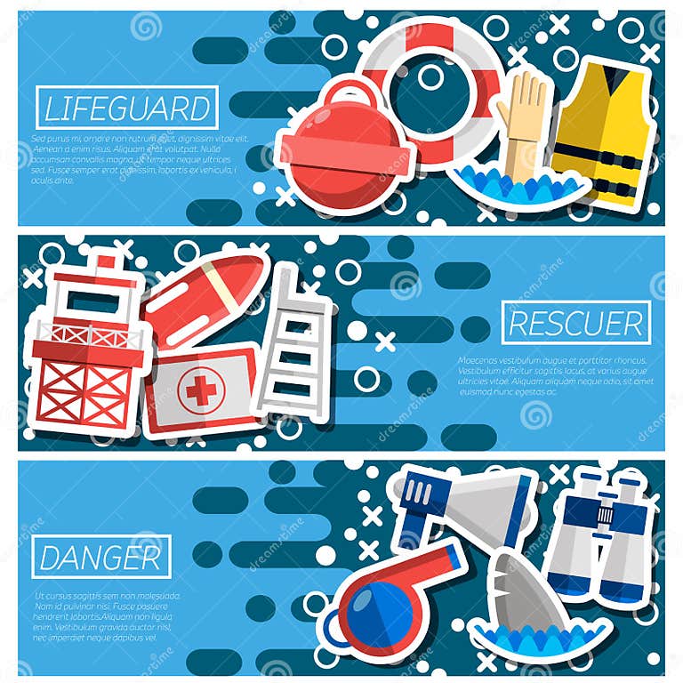 Set of Horizontal Banners about Lifeguard Stock Vector - Illustration ...