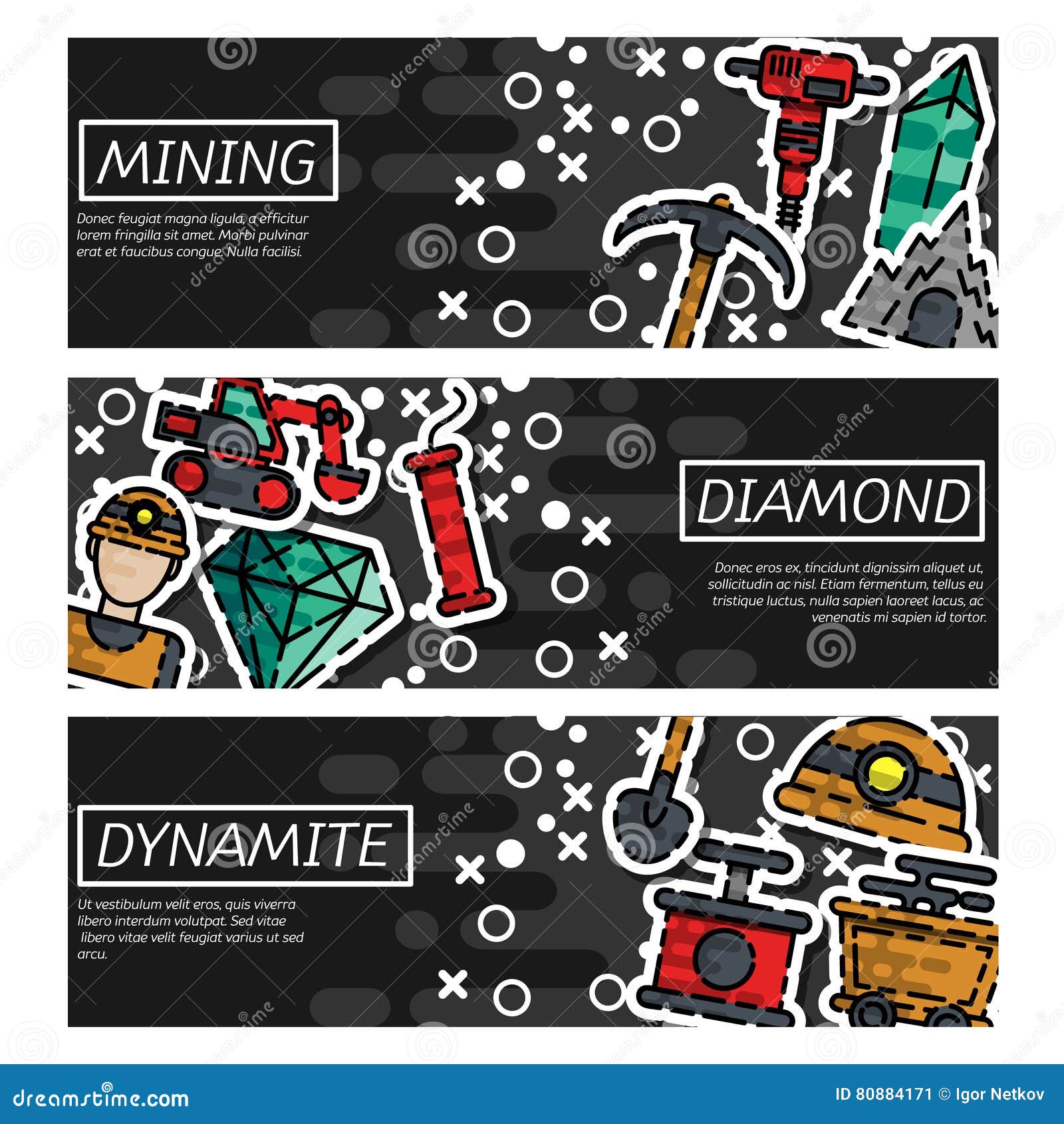 Set of Horizontal Banners about Mining Stock Vector - Illustration of ...