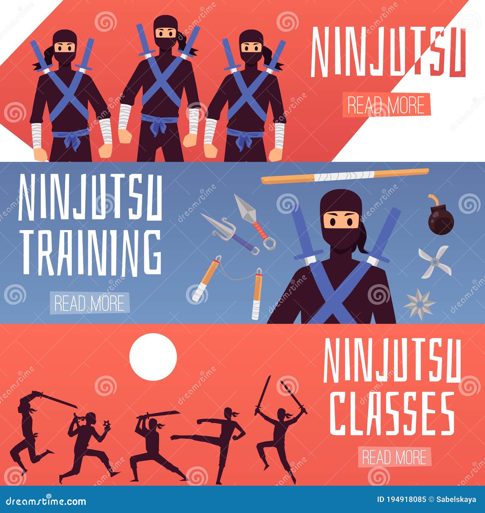 Set of Horizontal Banners with Ninja Training Stock Vector ...