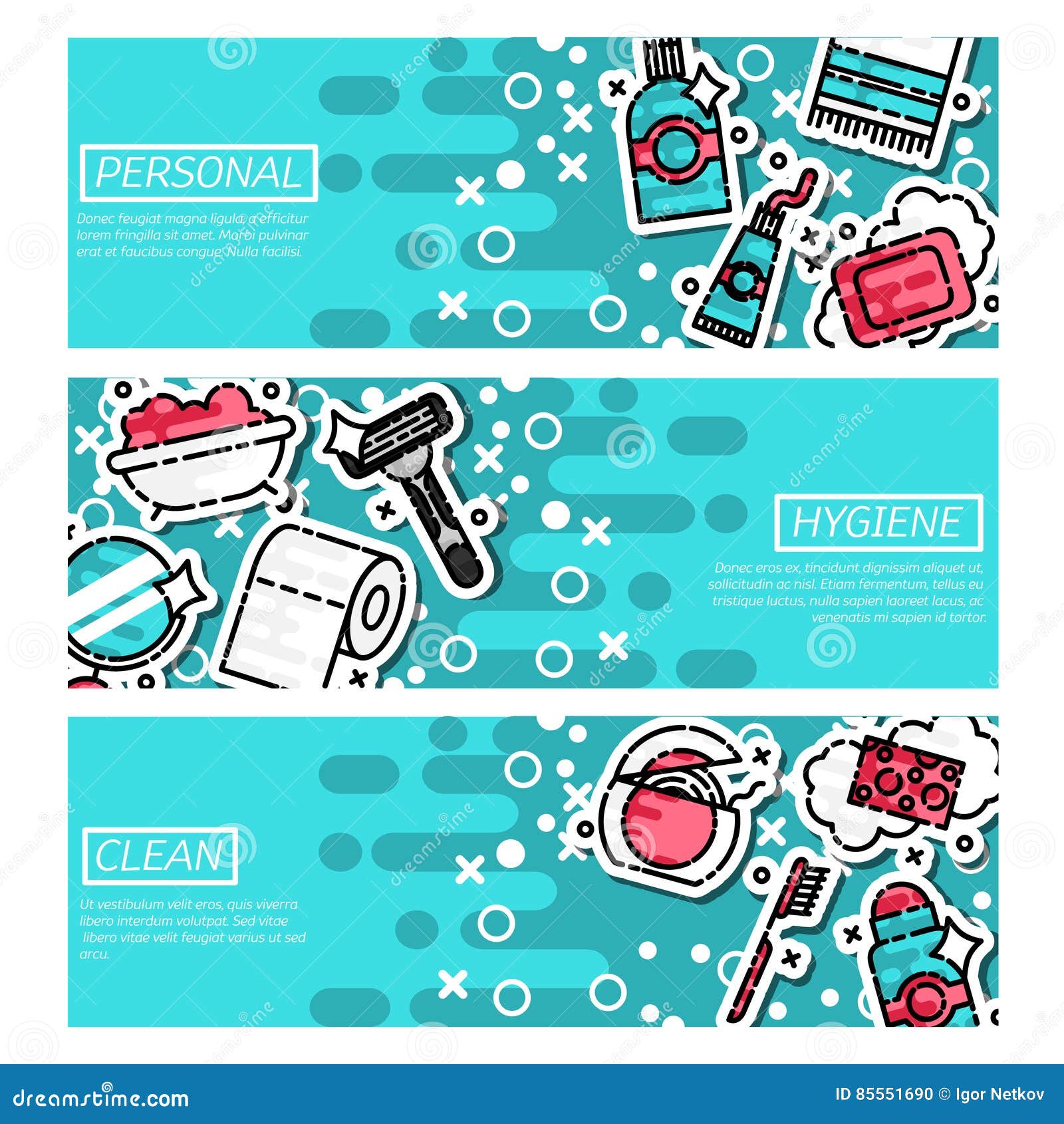 Set of Horizontal Banners about Personal Hygiene Stock Vector ...