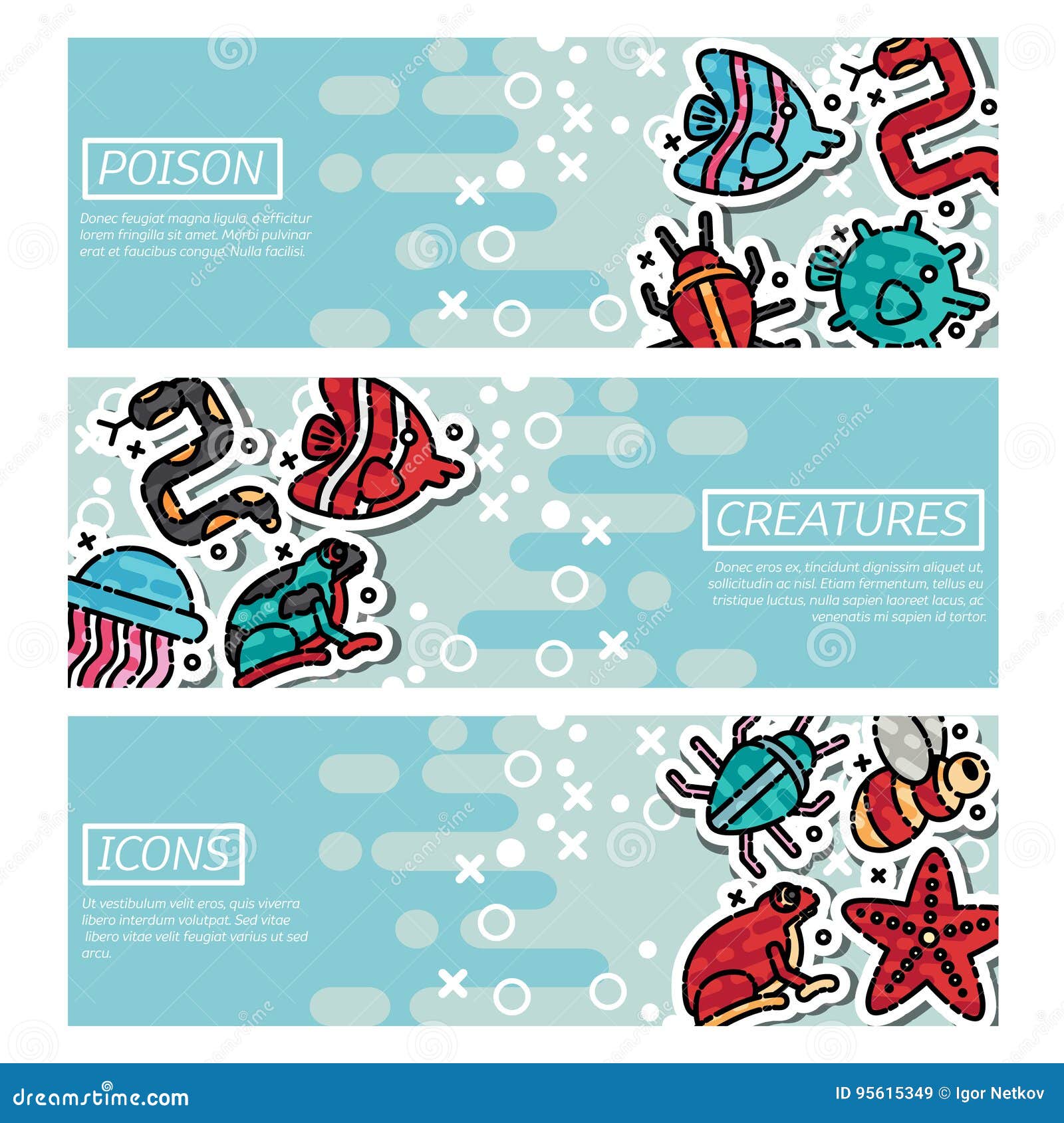 Set of Horizontal Banners about Poison Creatures Stock Vector ...