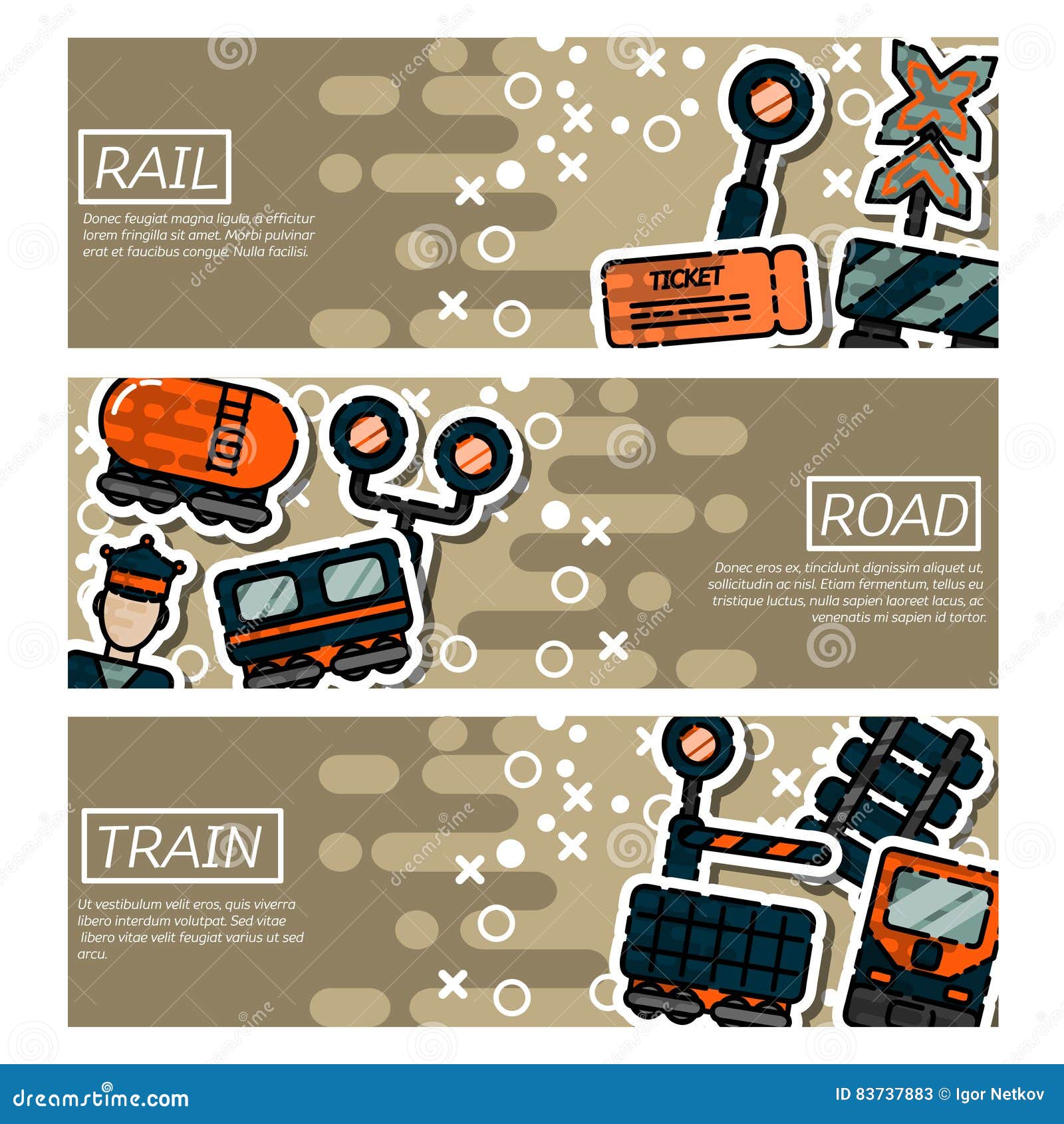 Set of Horizontal Banners about Railroads Stock Vector - Illustration ...