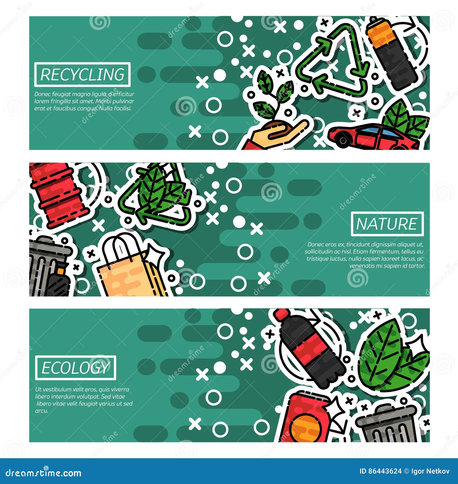 Set of Horizontal Banners about Recycling Stock Vector - Illustration ...