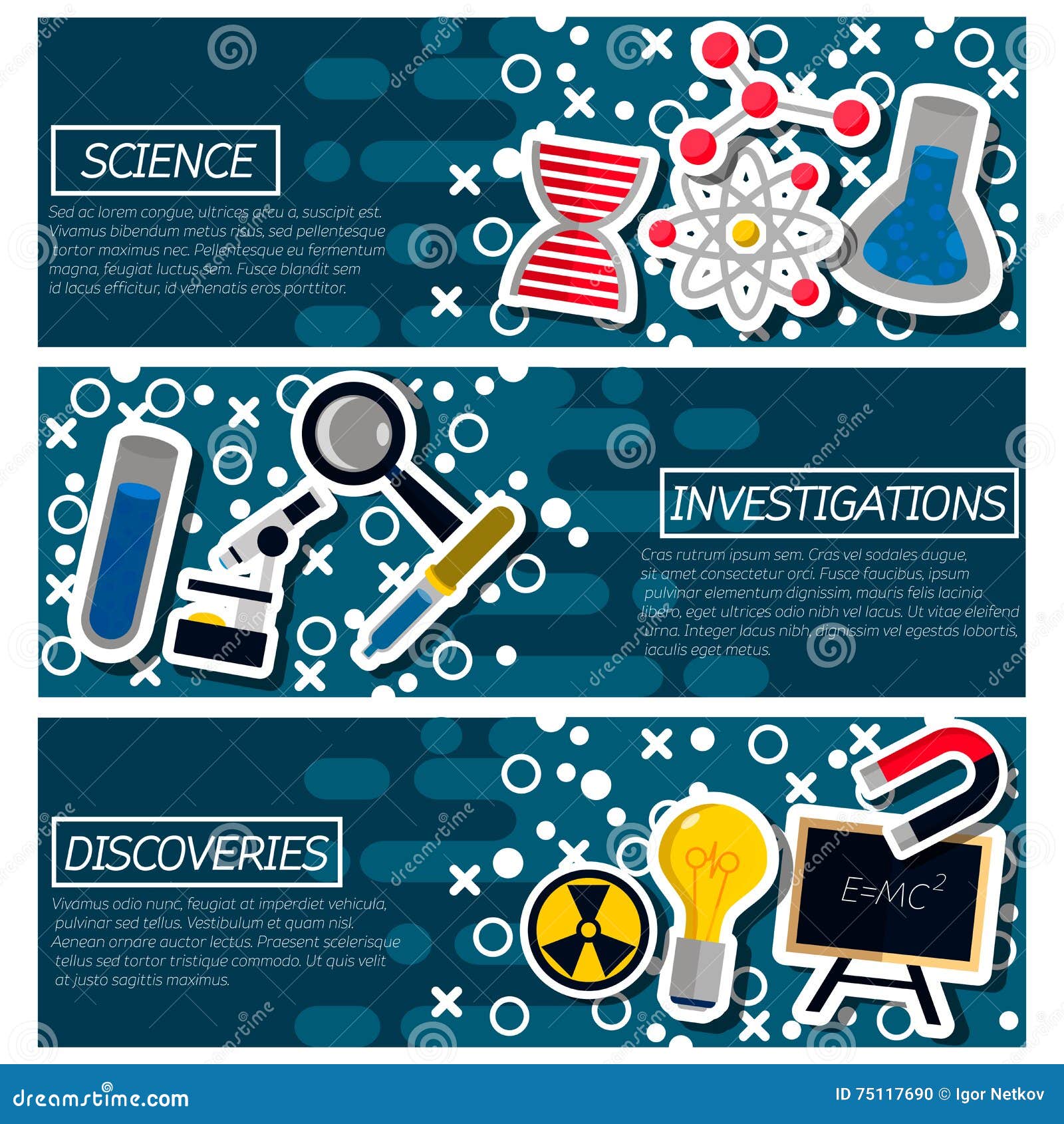 Set of Horizontal Banners about Science Stock Vector - Illustration of ...