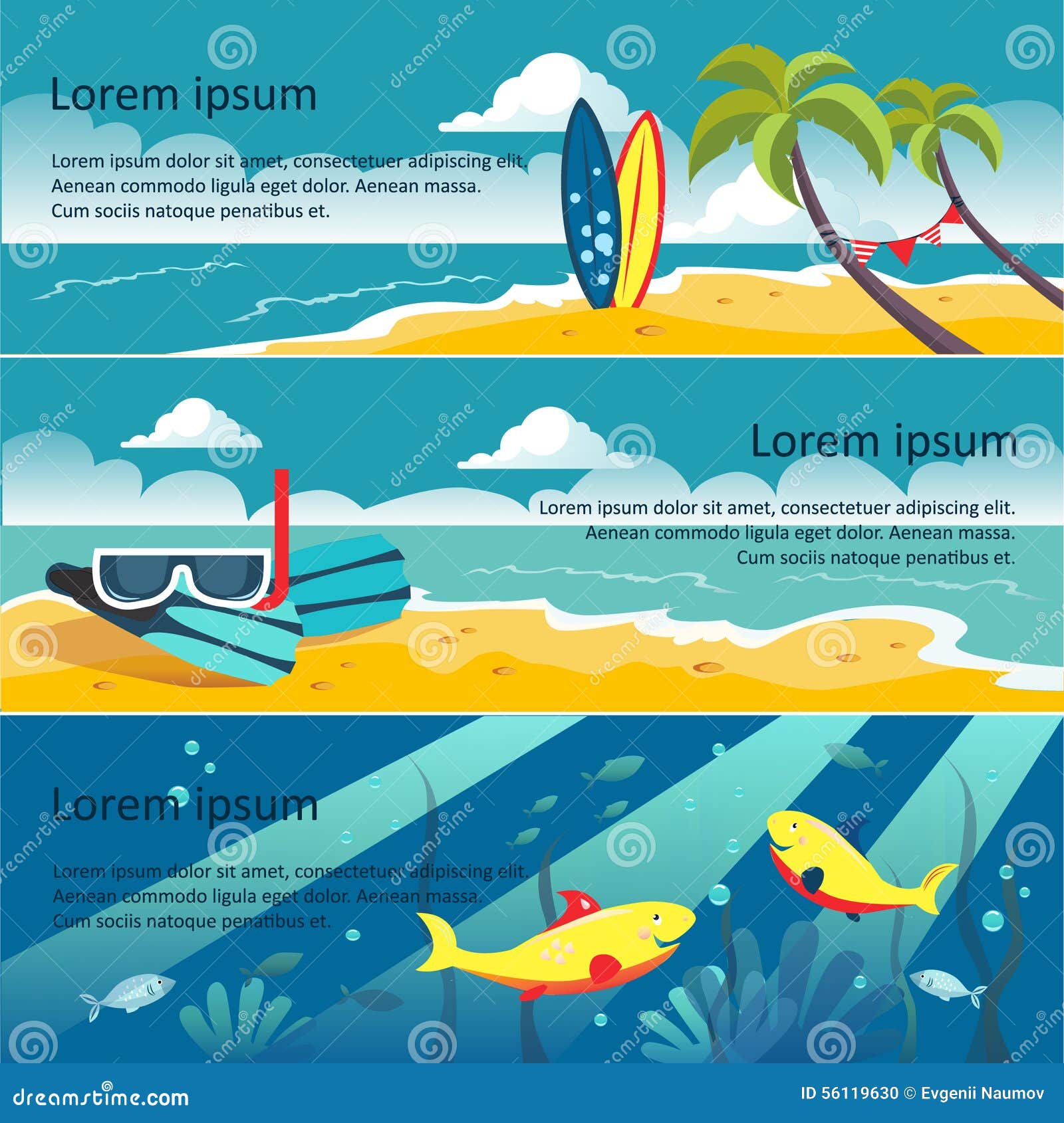 Set of Horizontal Banners with Seaside Stock Vector - Illustration of ...