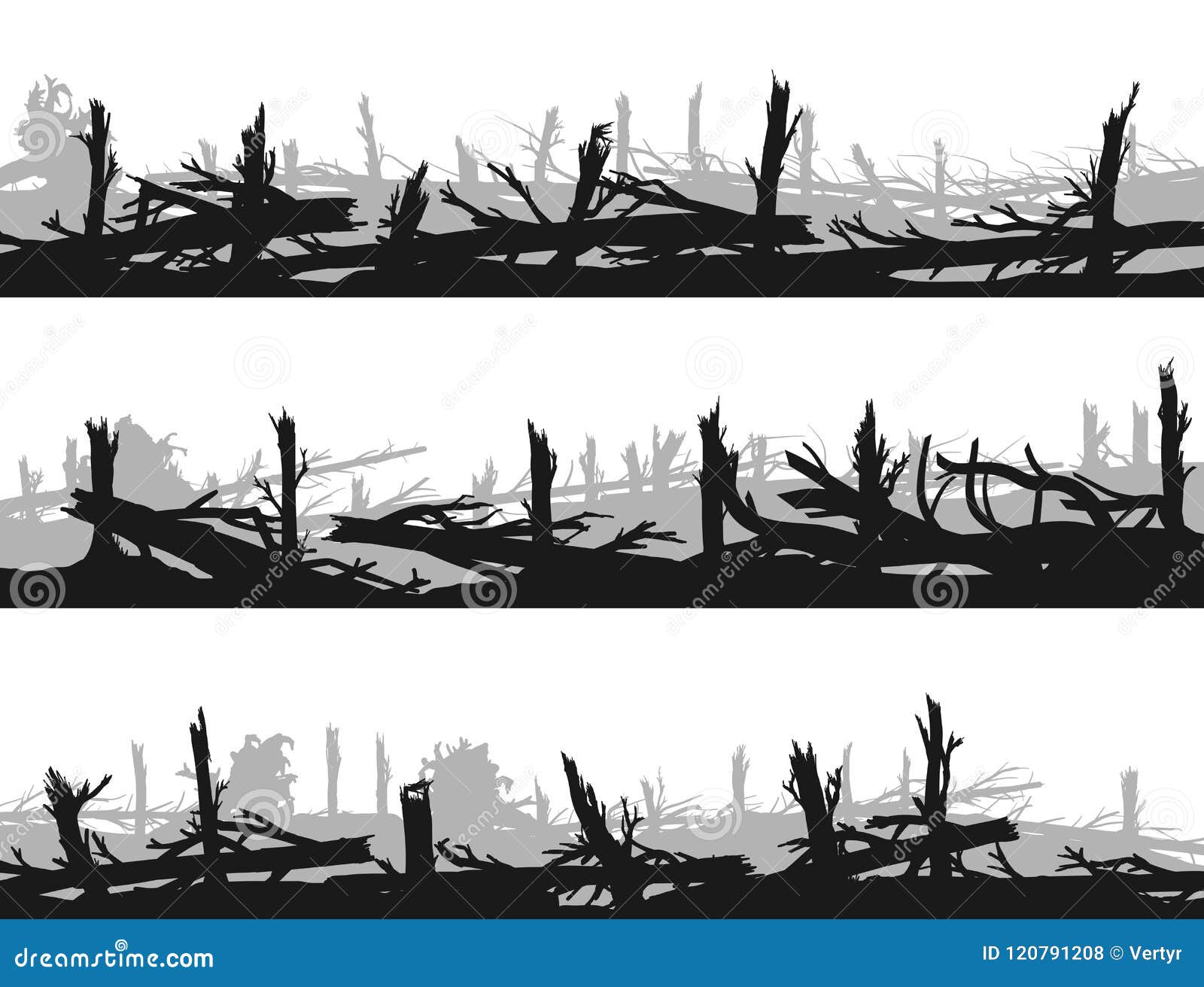 Set of Horizontal Banners with Silhouettes of Windbreak Forest. Stock ...