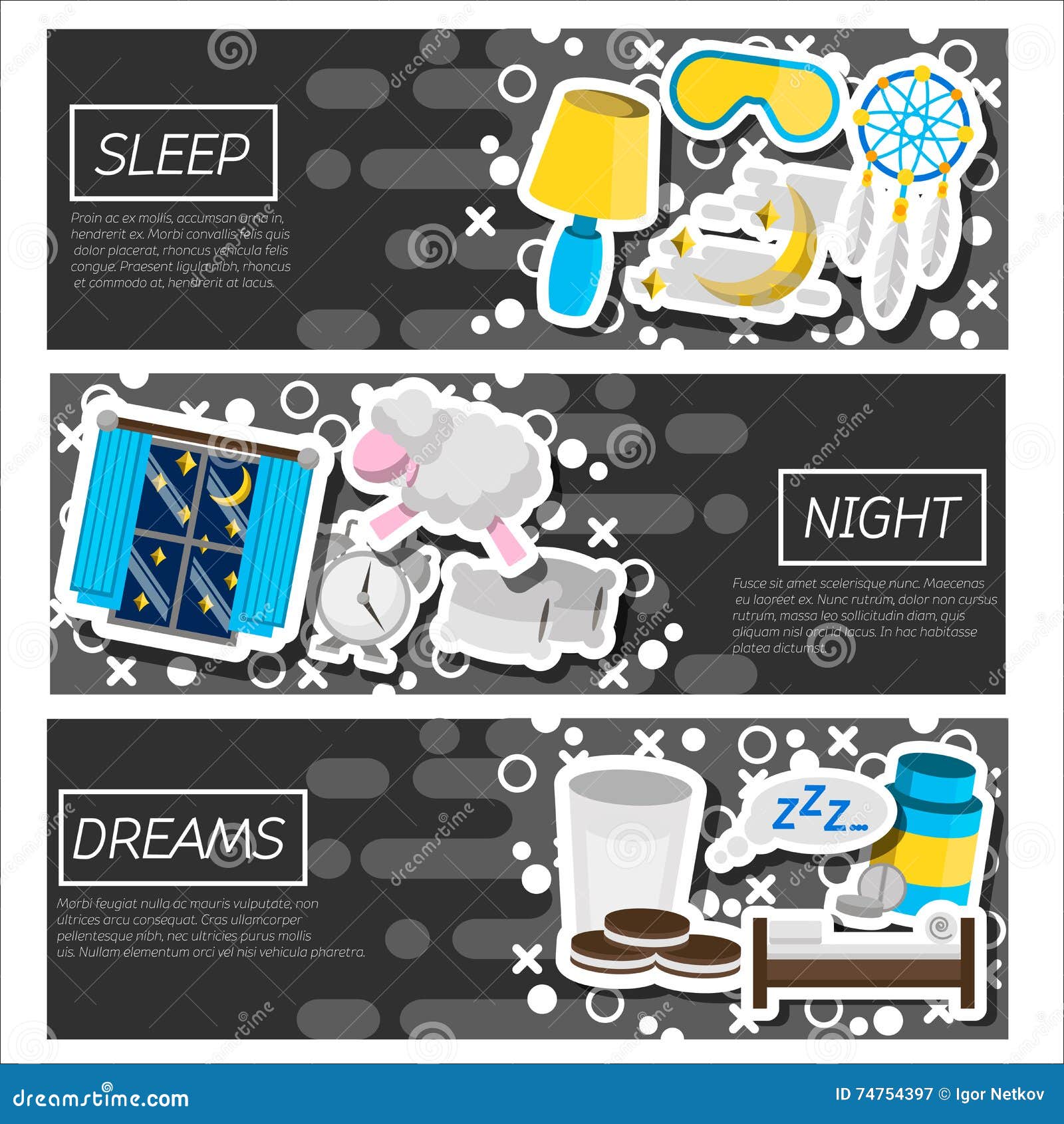 Set of Horizontal Banners about Sleep Time Stock Vector - Illustration ...