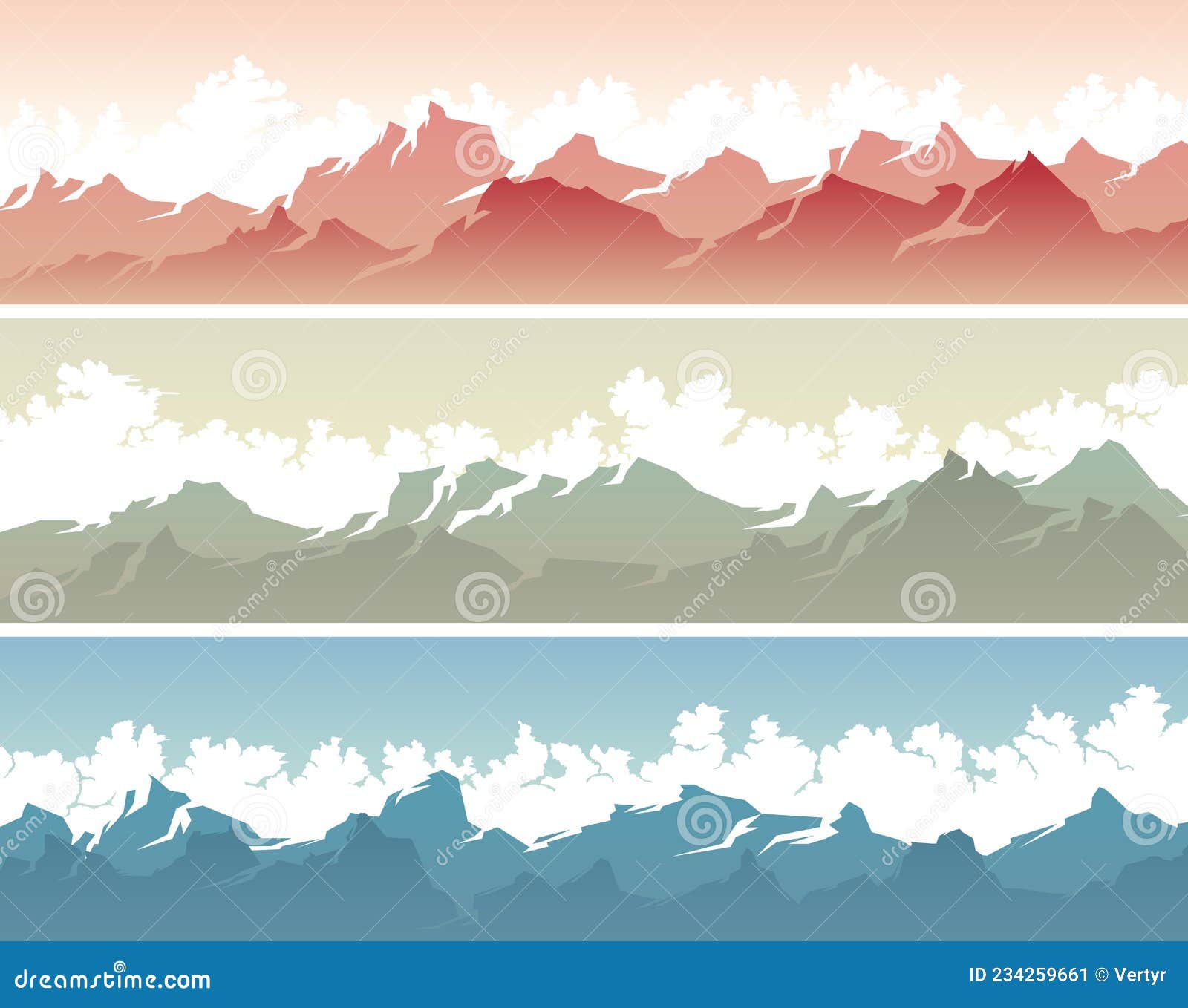 Set of Horizontal Banners with Snowy Mountain Range Stock Vector ...