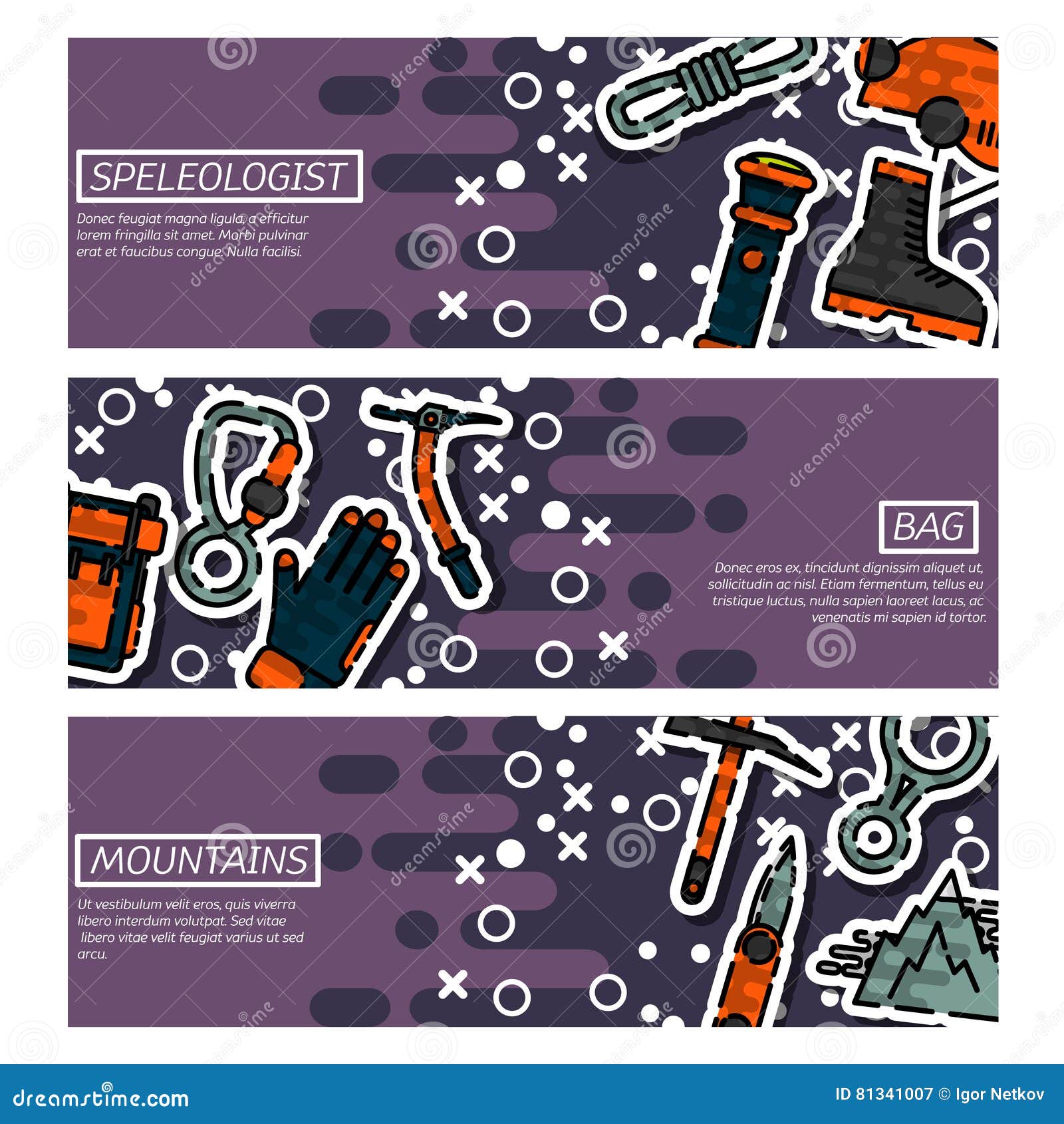 Set of Horizontal Banners about Speleologist Stock Vector ...