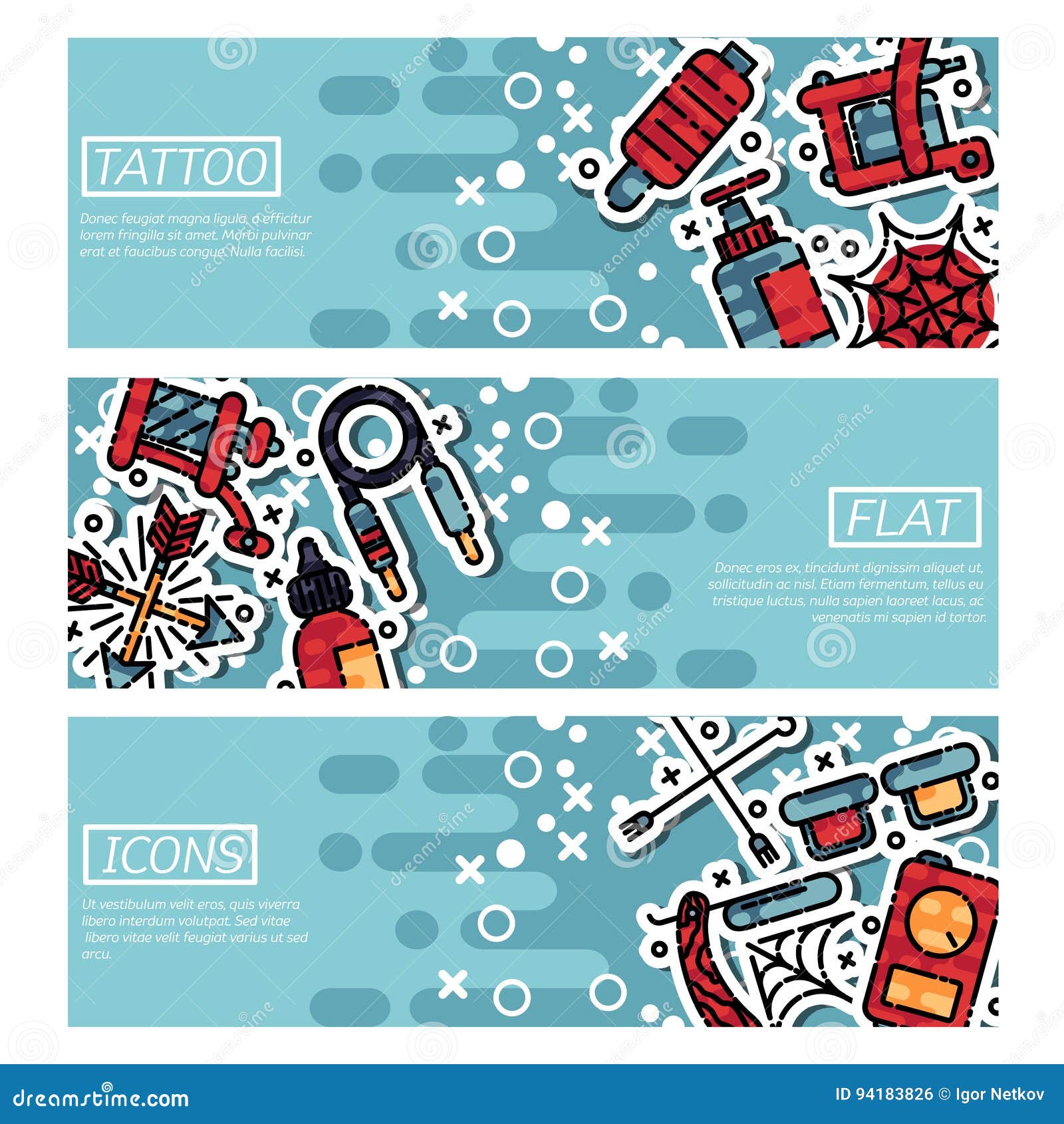 Set of Horizontal Banners about Tattoo Stock Vector - Illustration of ...