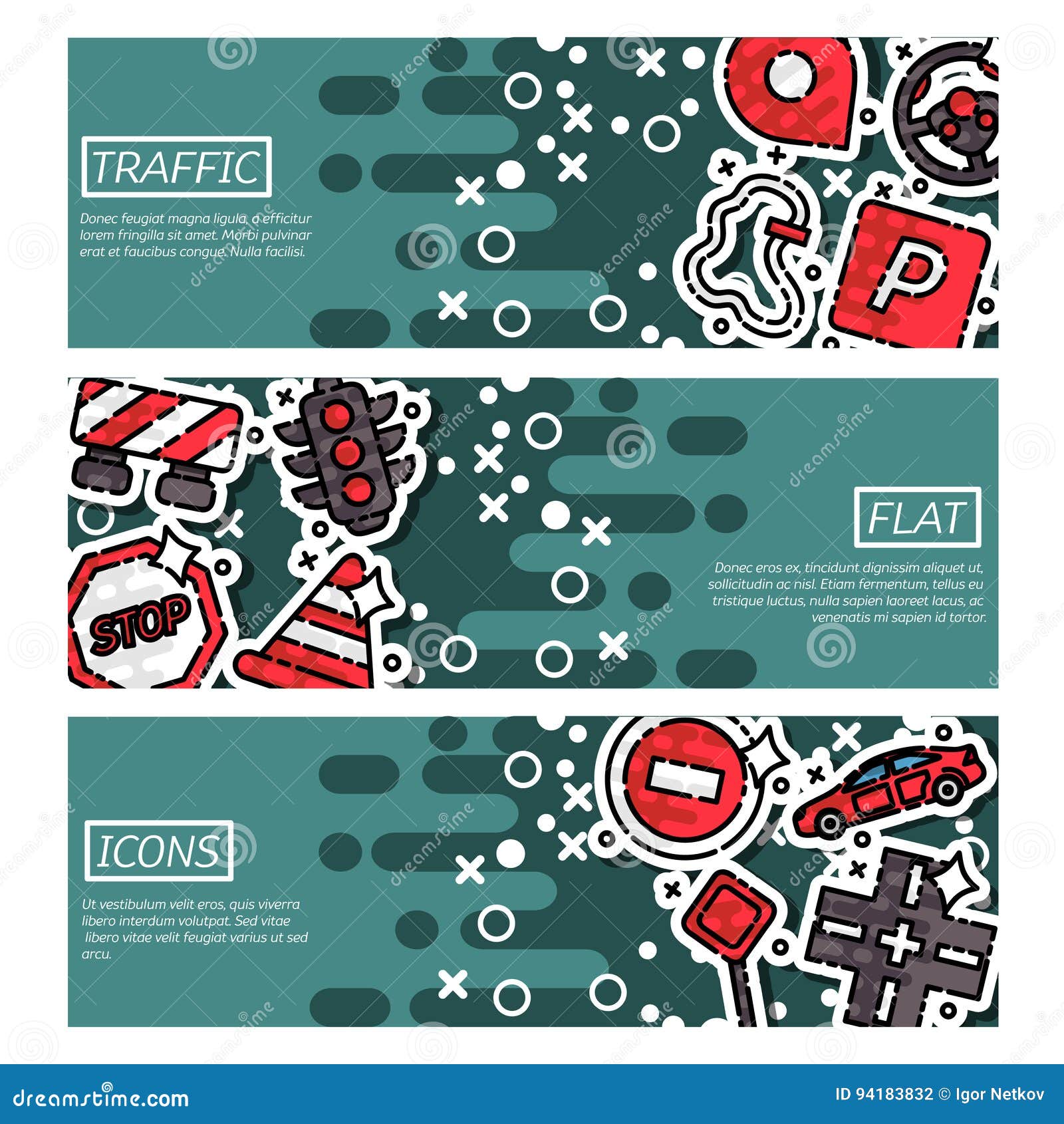 Set of Horizontal Banners about Traffic Stock Vector - Illustration of ...