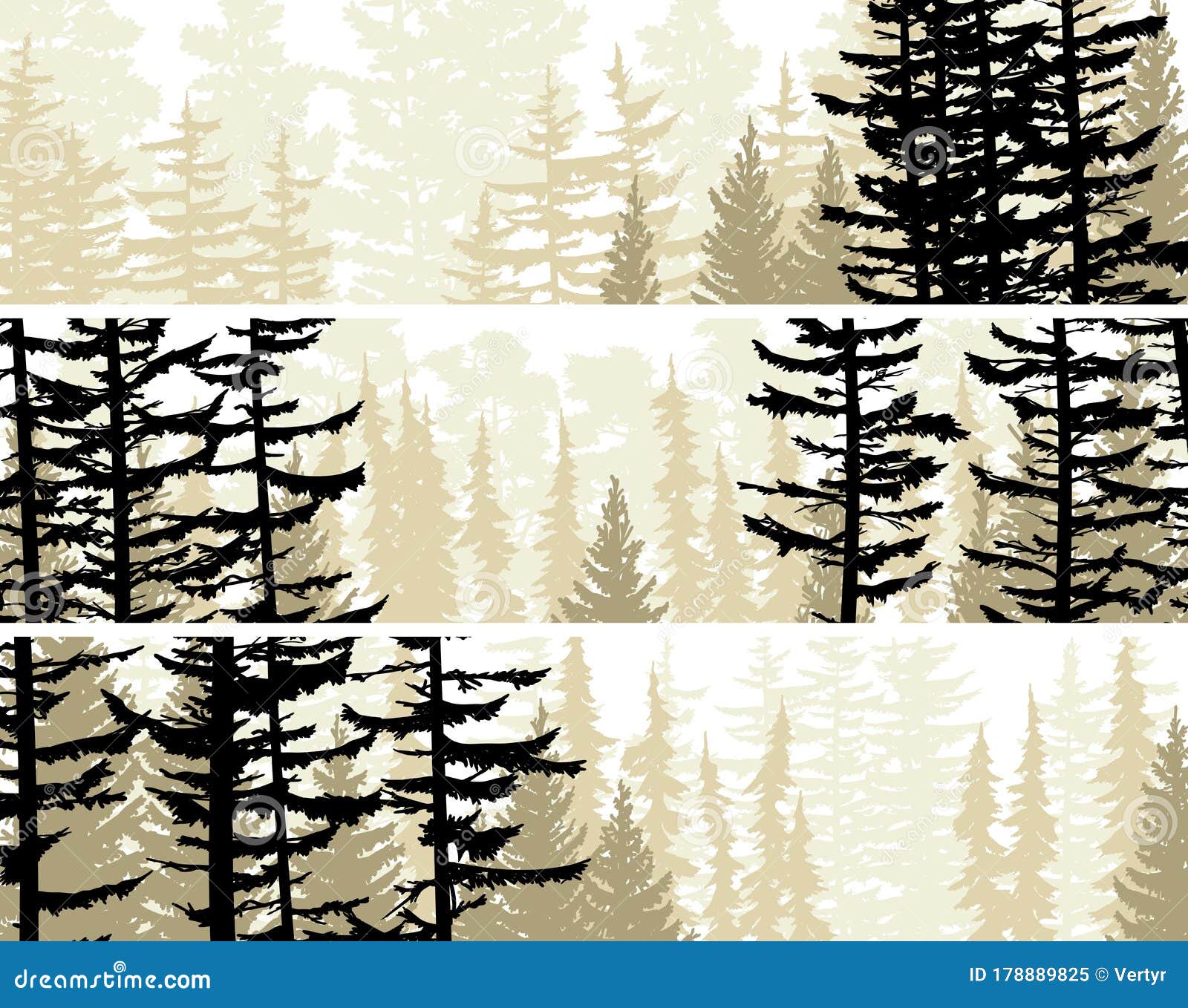 Set of Horizontal Banners View from Coniferous Forest. Stock Vector ...