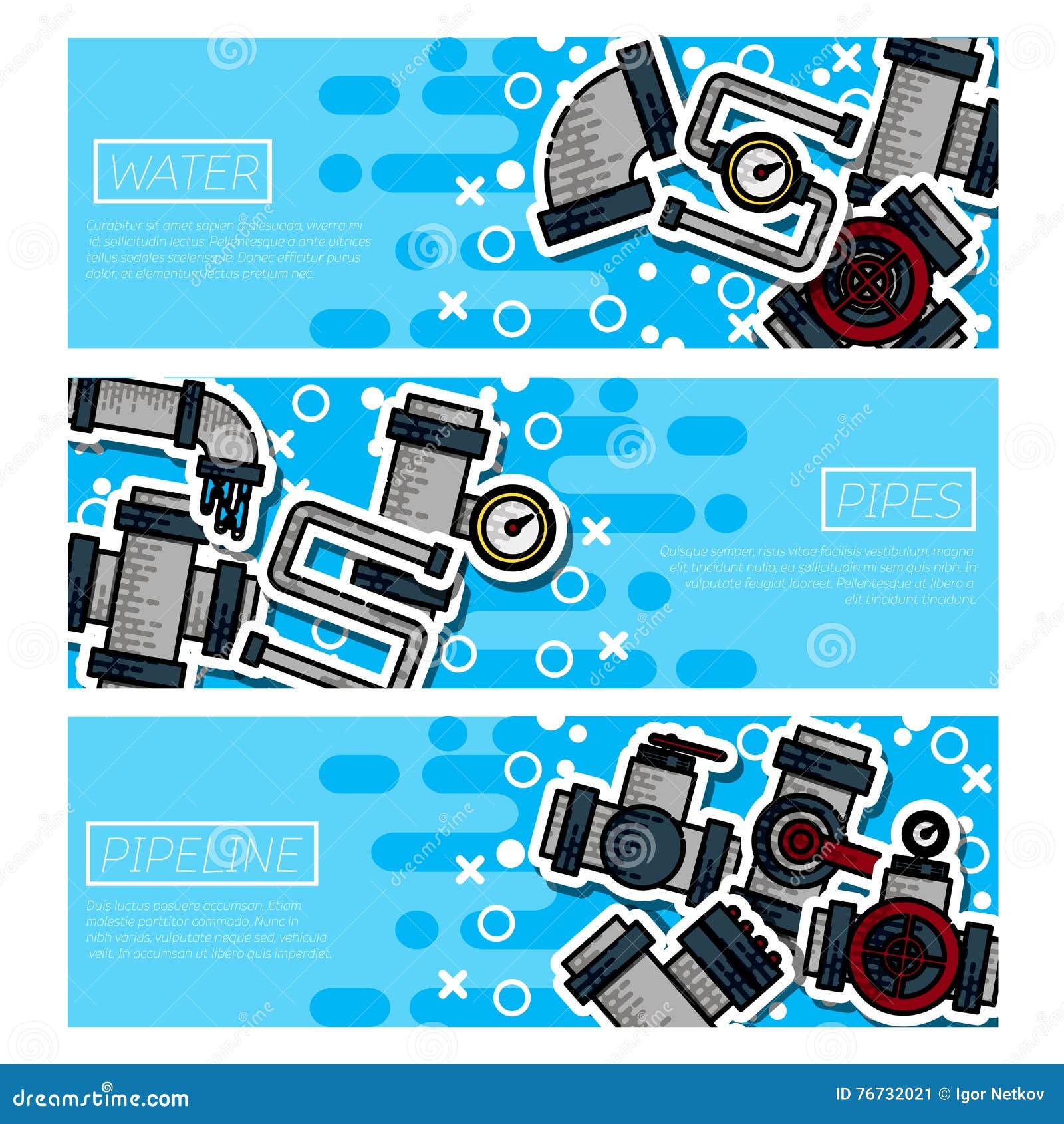 Set of Horizontal Banners about Water Pipes Stock Vector - Illustration ...