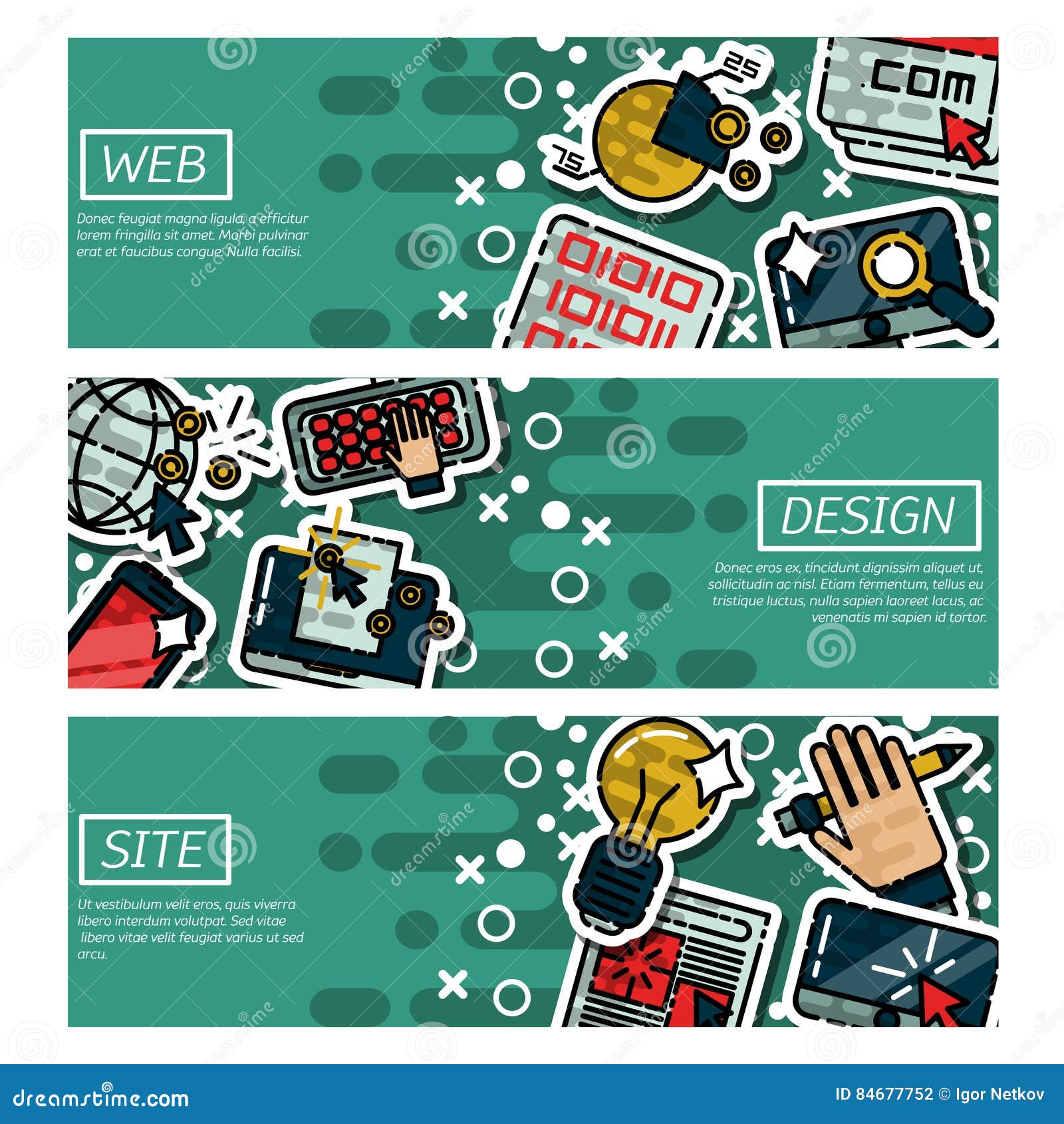 Set of Horizontal Banners about Web Design Stock Vector - Illustration ...