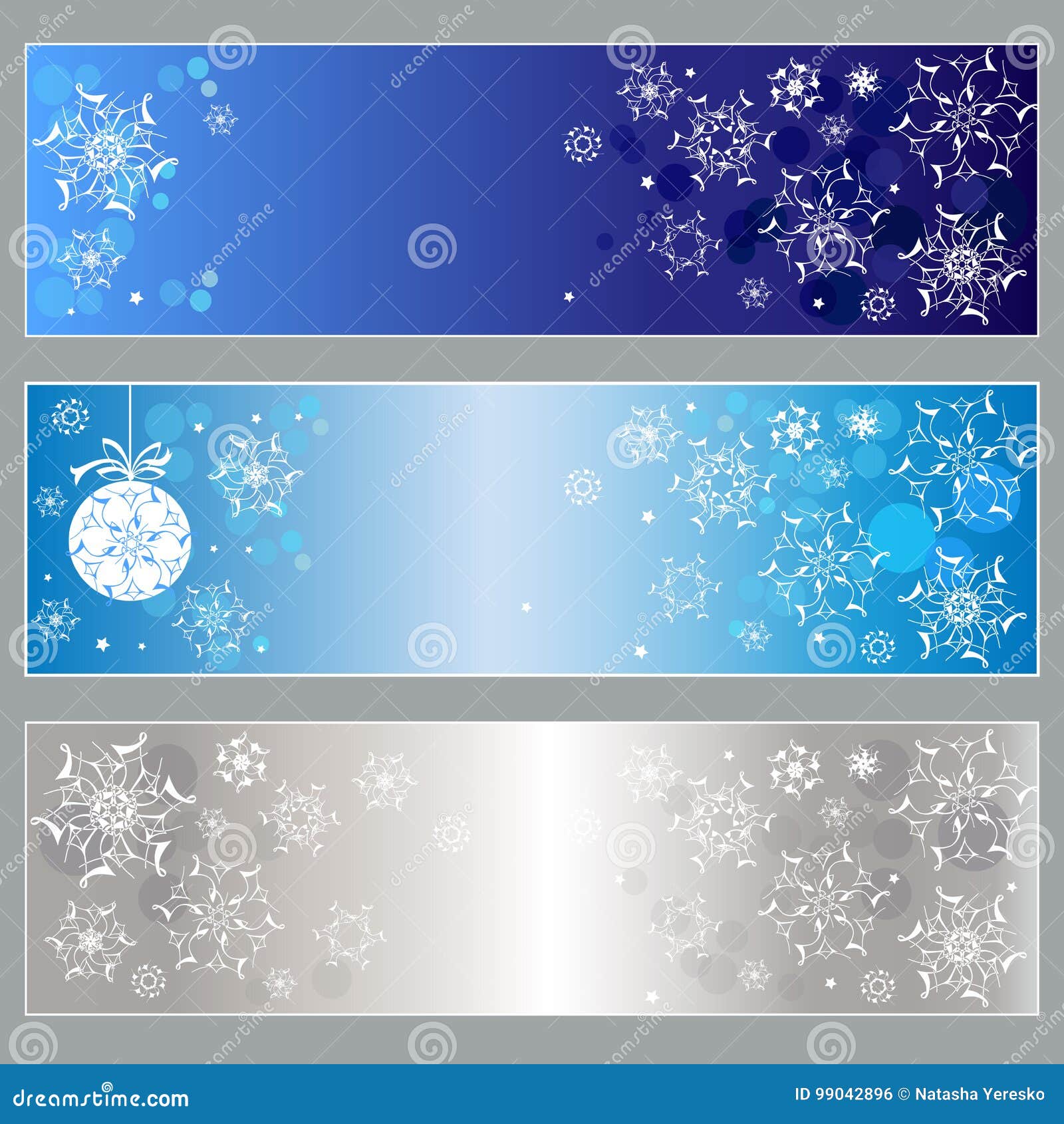 Set of Horizontal Banners with White Snowflakes. Vector Illustration ...